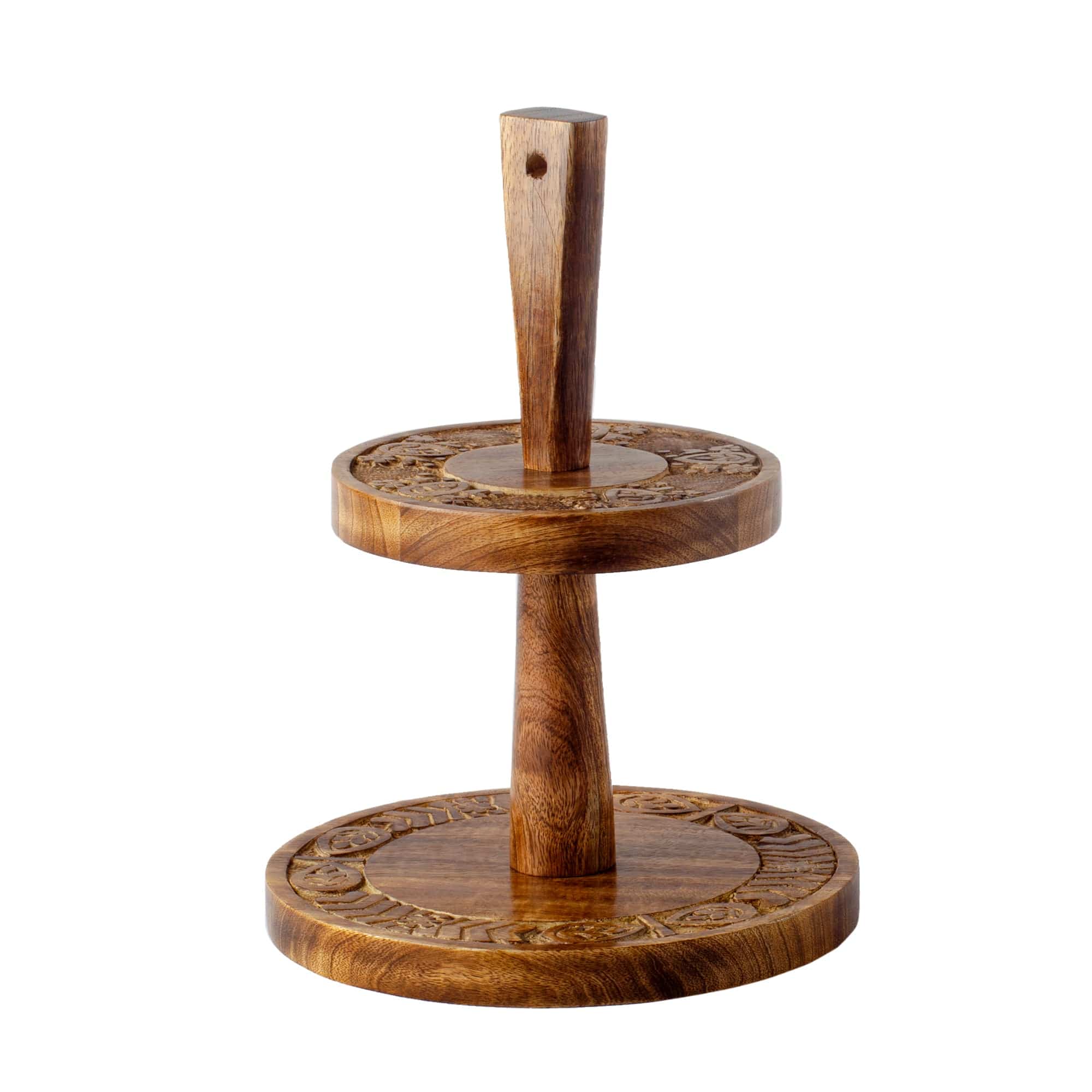 Wood Carved Two Tier Round Tray – GlobeIn