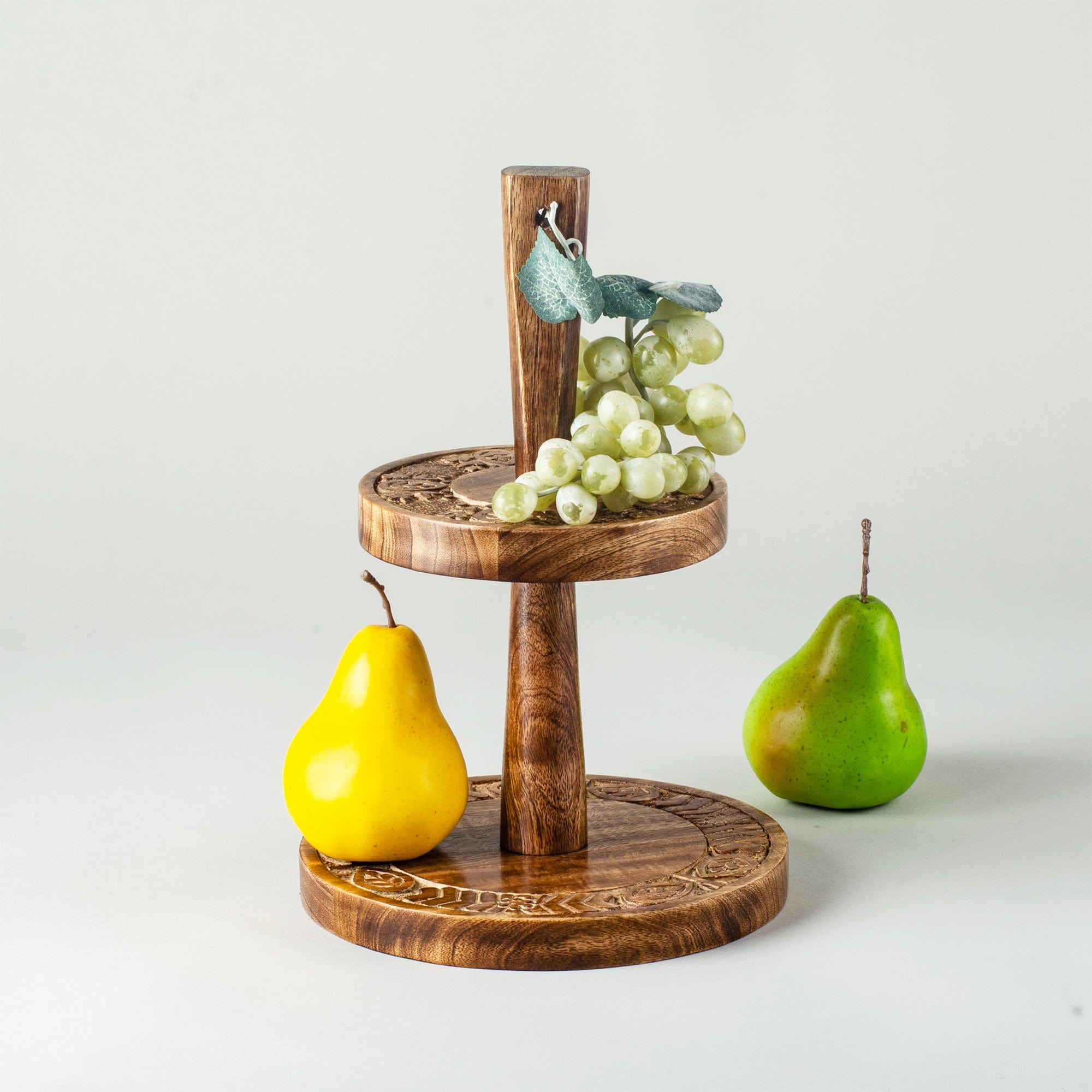 Wood Carved Two Tier Round Tray – GlobeIn