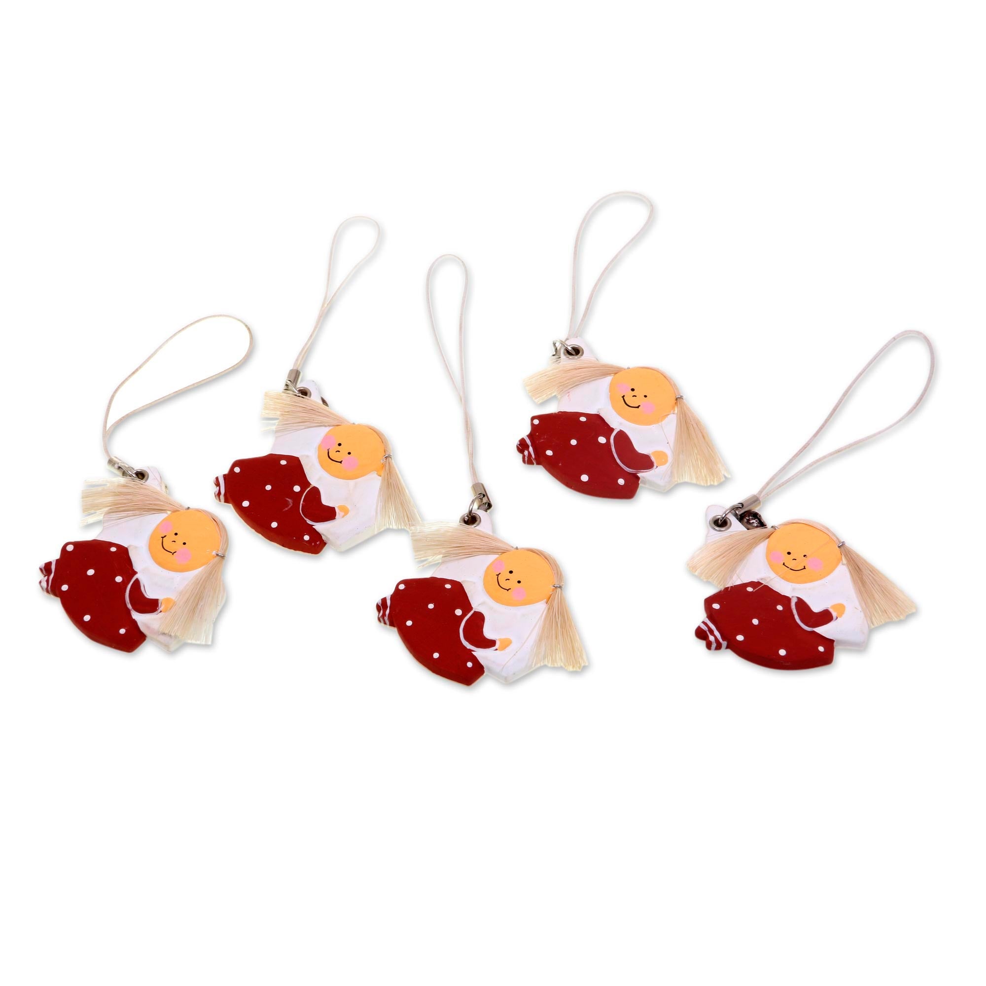 Set of 5 Fair Trade Handmade Wood Angel Ornaments - Little Red Angels ...