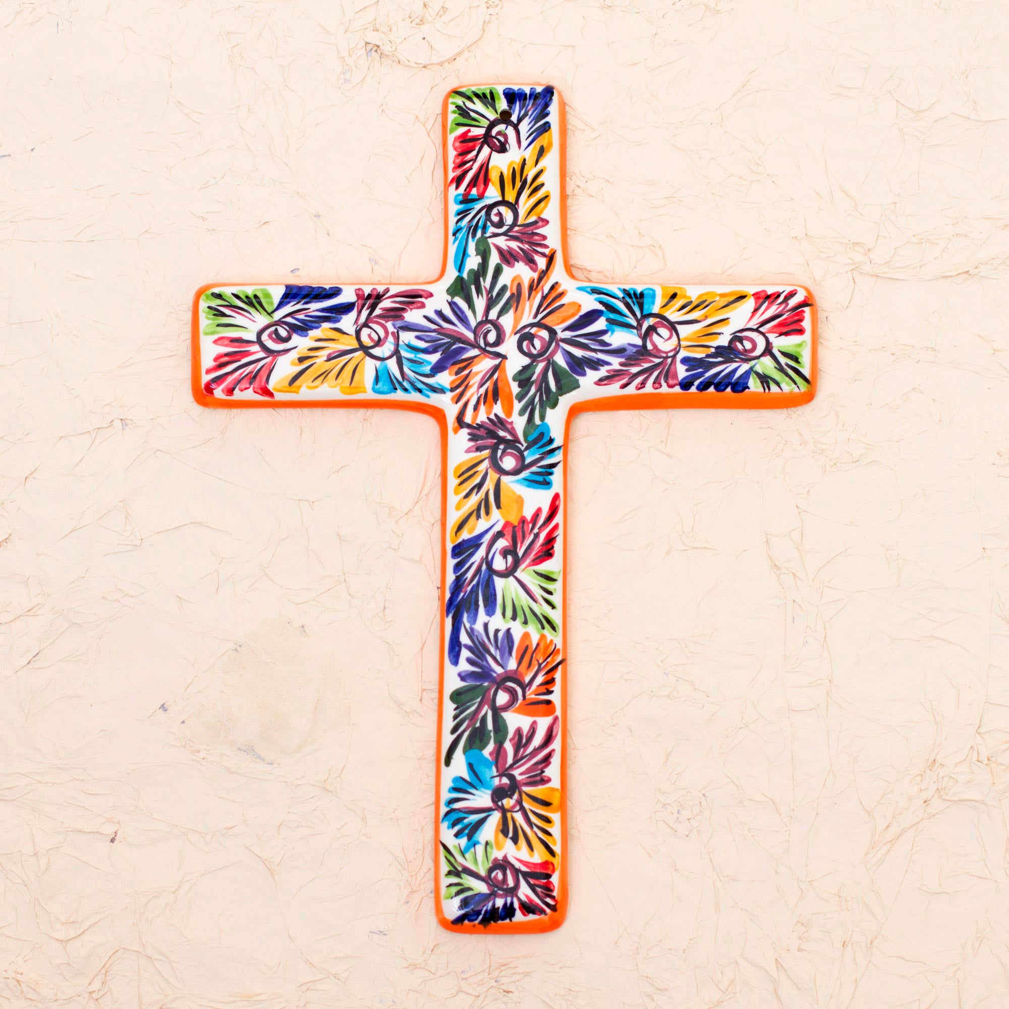 Artisan Crafted Multicolored Ceramic Wall Cross from Mexico - Spiritua ...