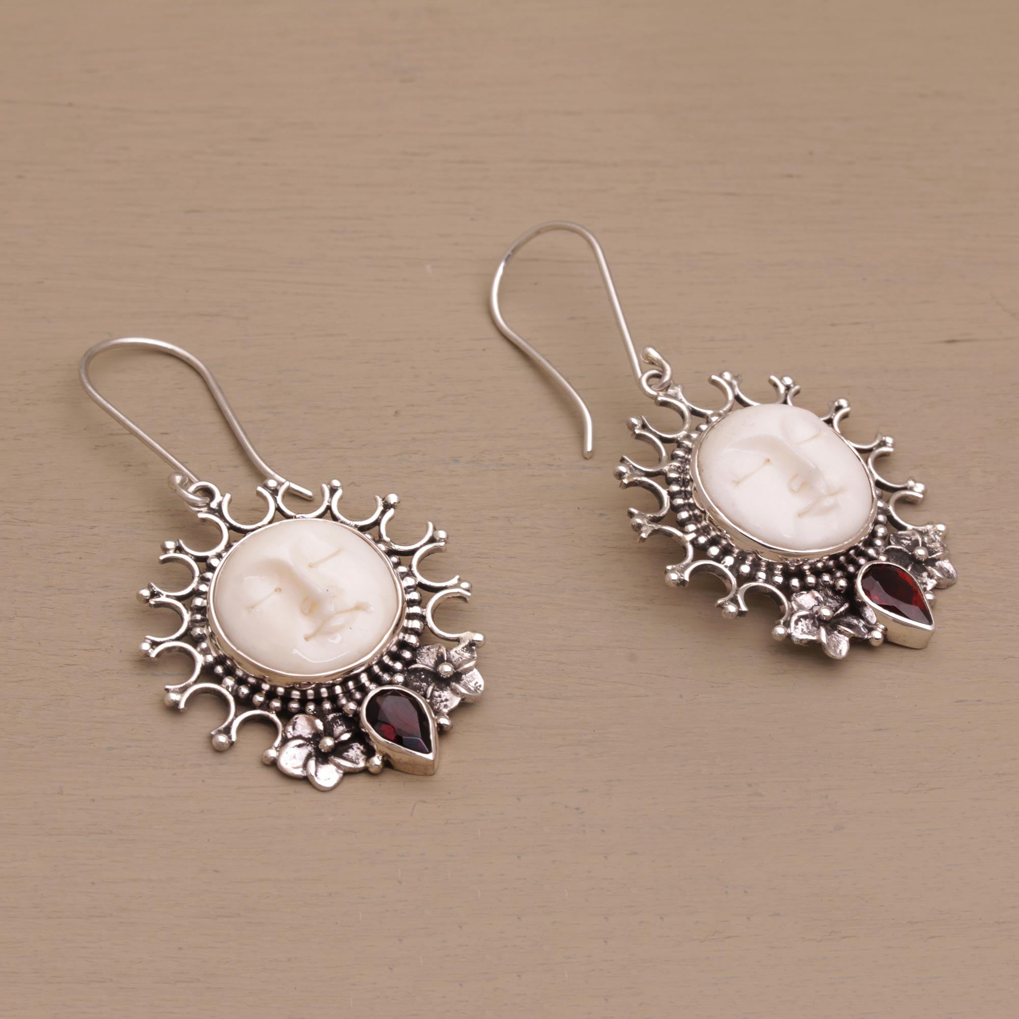 Handcrafted Sun-Themed Garnet Dangle Earrings from Bali - Sunny Soul ...