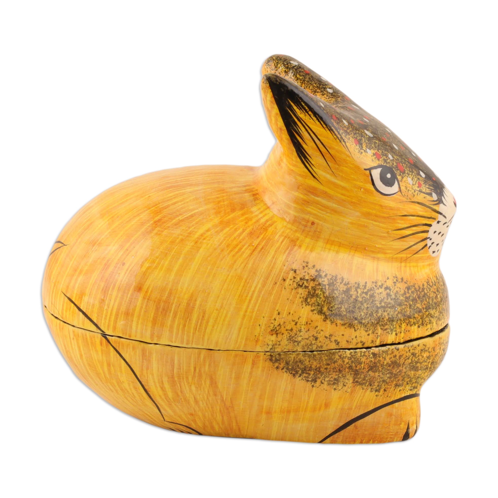 Hand-Painted Papier Mache Rabbit Decorative Box from India - Orange Ra ...