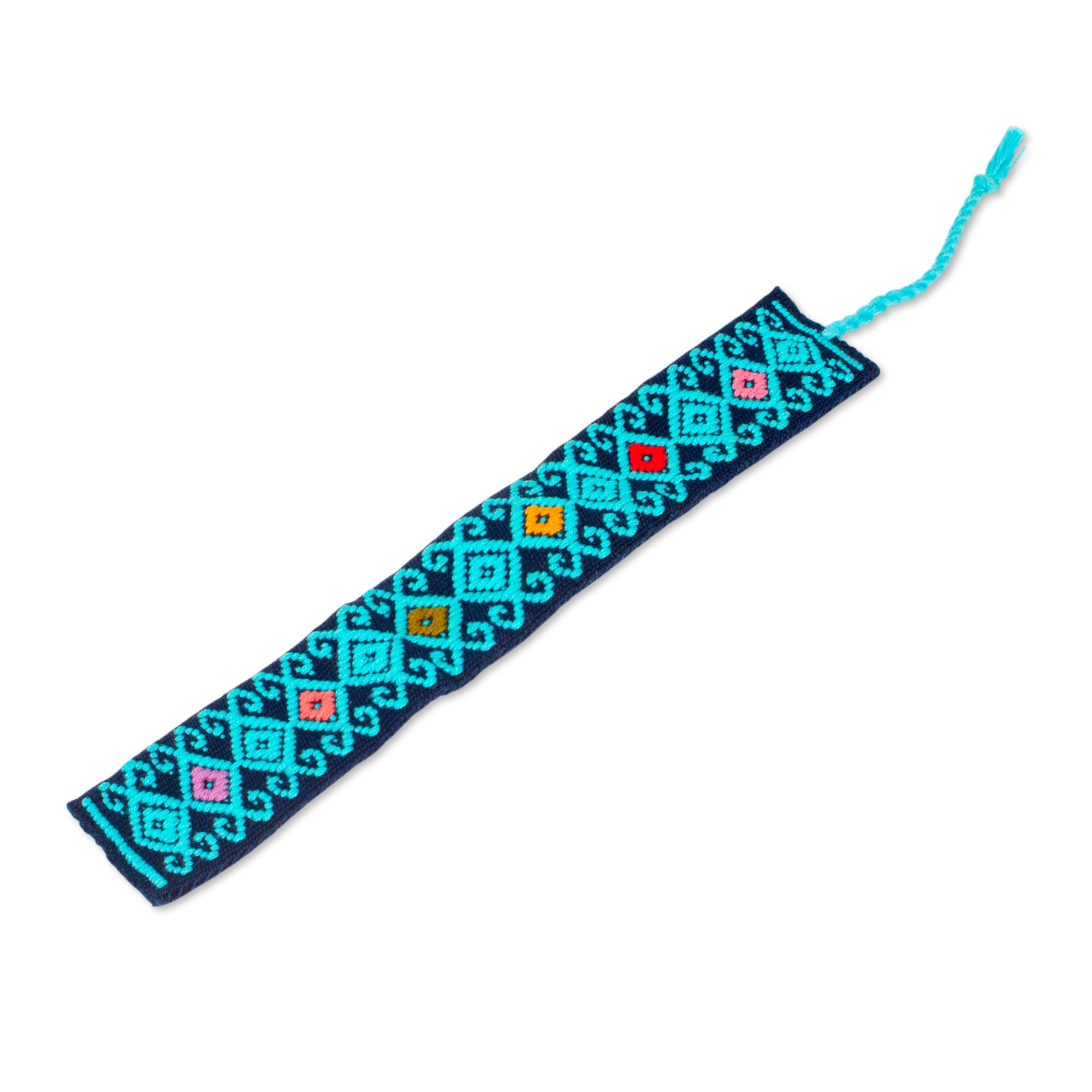 Hand Crafted Sky Blue on Navy Embroidered Cotton Bookmark - Scrolling ...