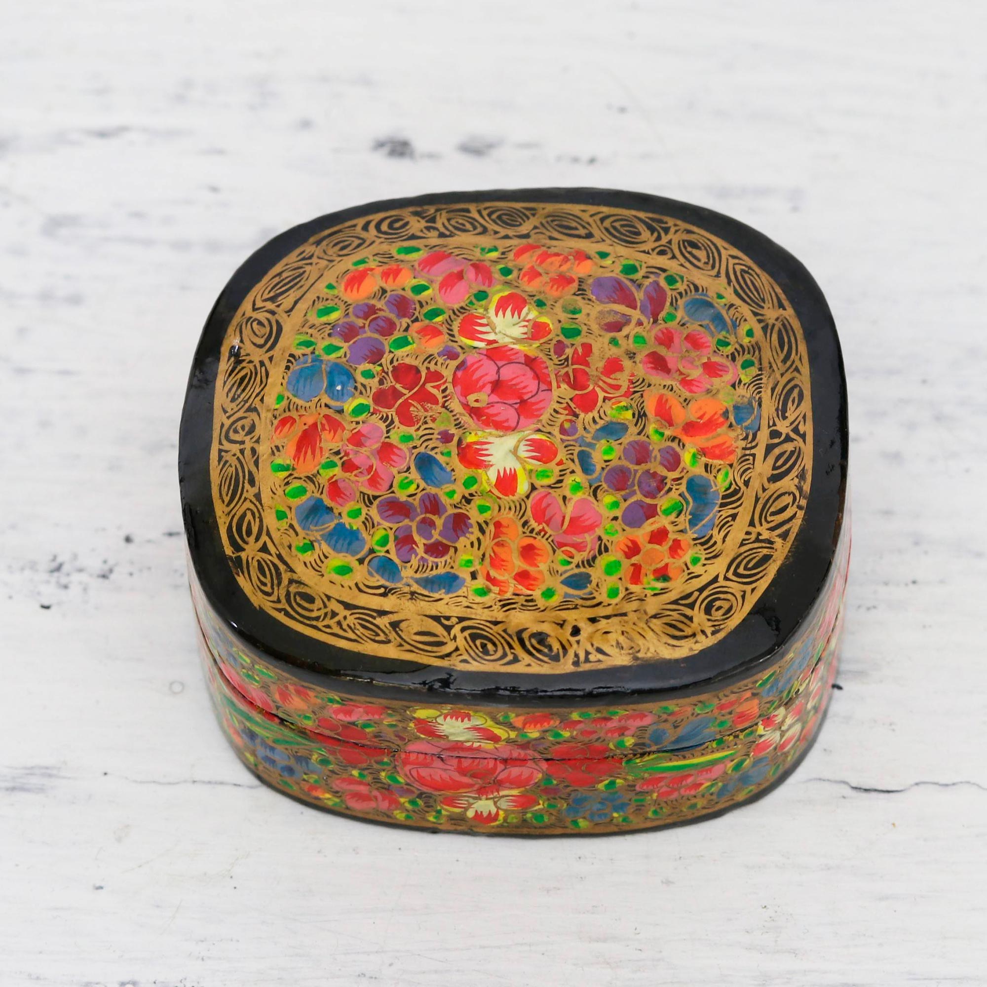 Hand-Painted Floral and Metallic Gold Decorative Box - Cheerful Flare ...