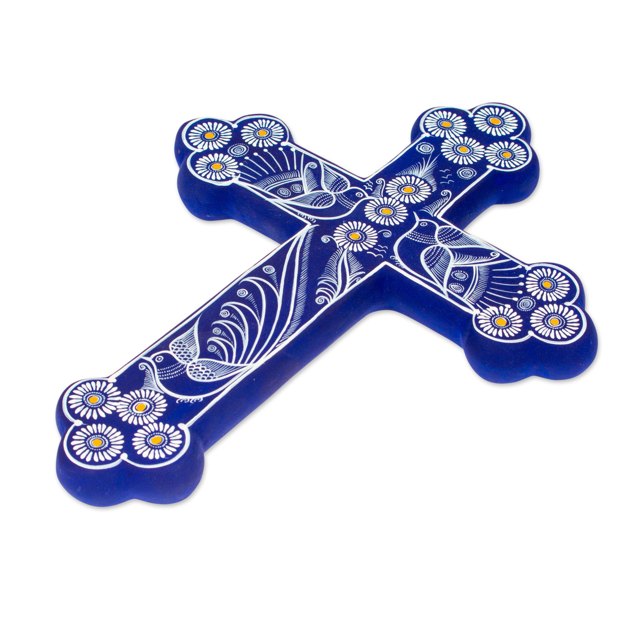 Blue with White Doves and Flowers Hand Painted Ceramic Cross - Serenit ...