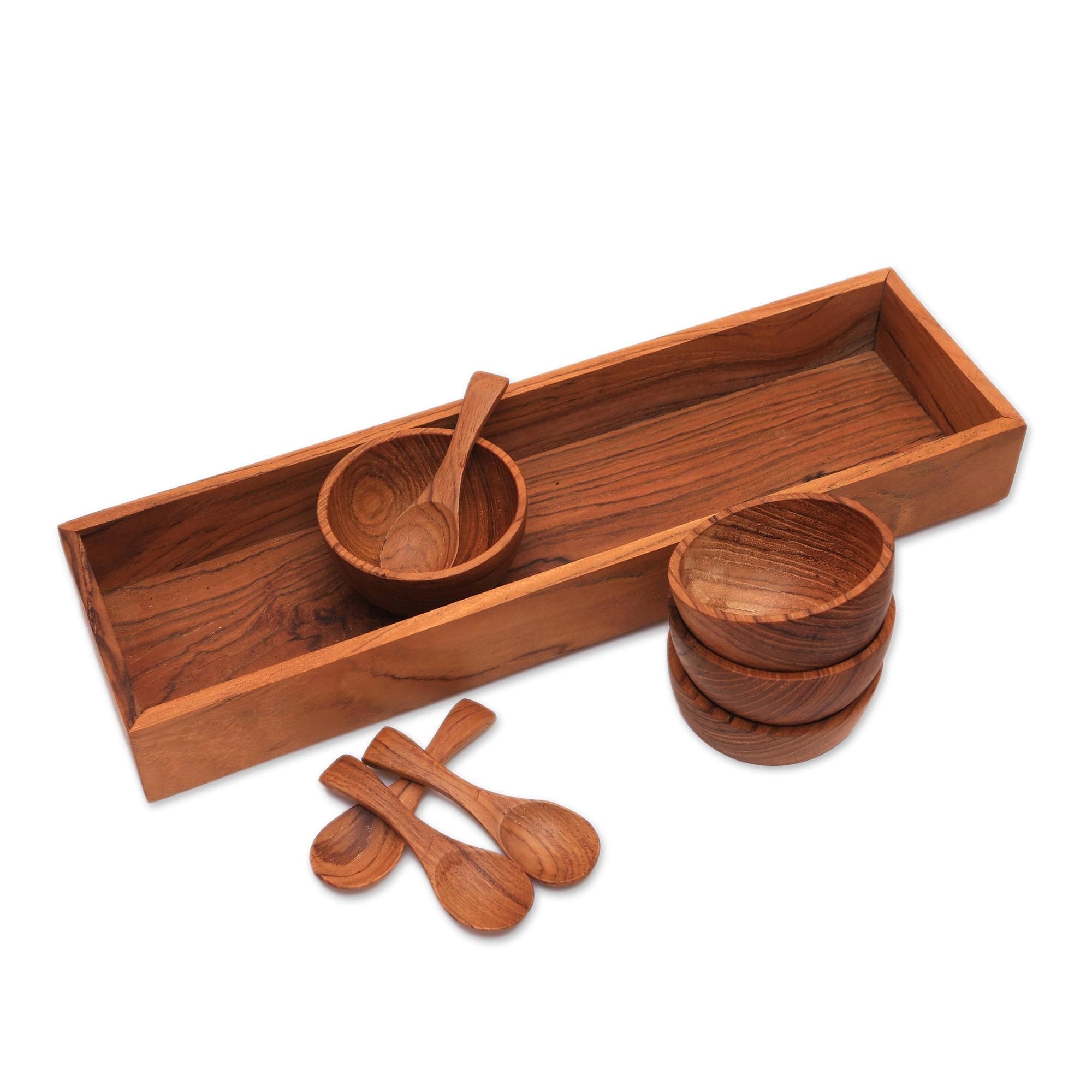 Hand-Carved Wood Condiment Set from Bali (9 Piece) - Date Night – GlobeIn