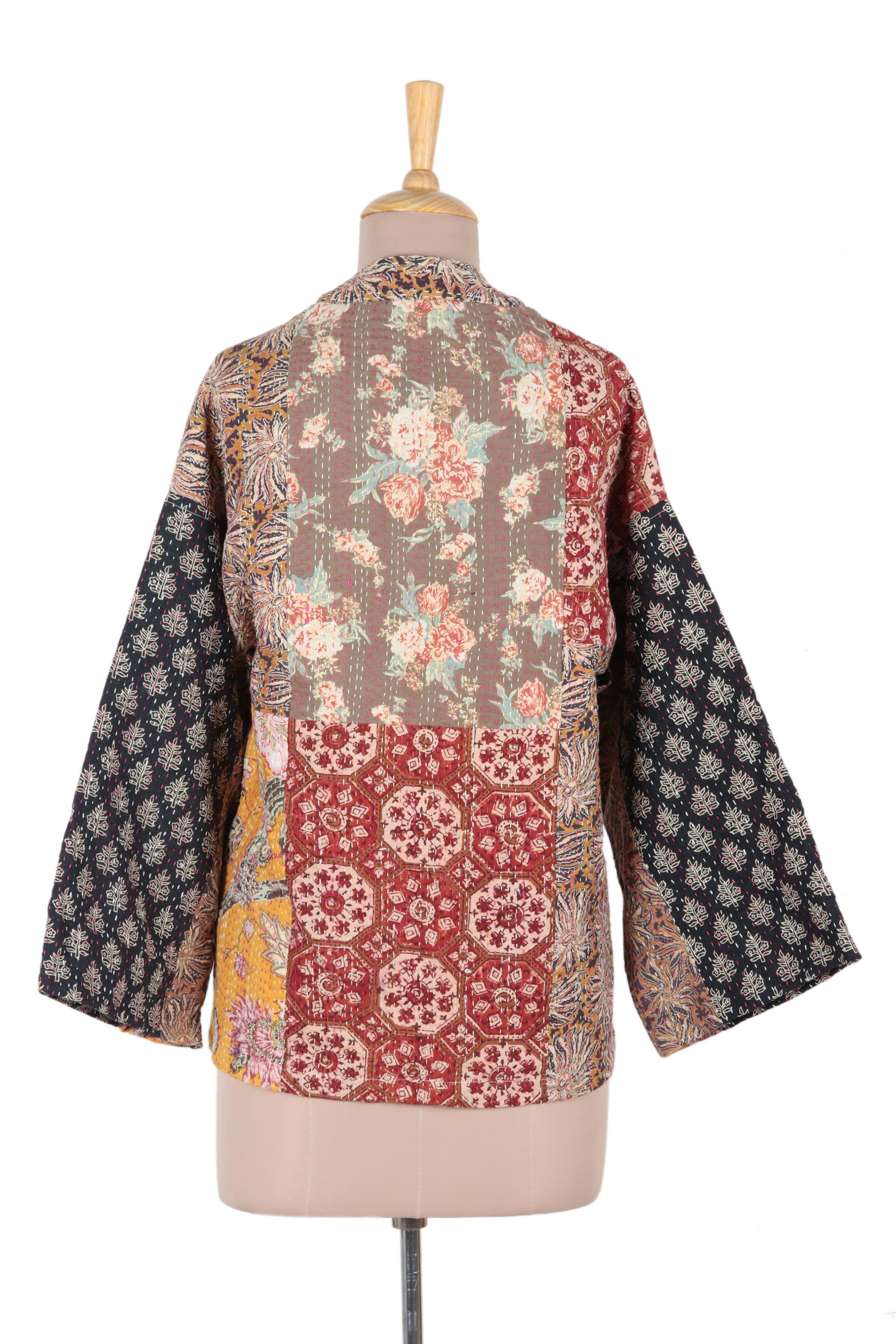 Patchwork Kimono-Style Jacket from India - Bohemian Masterpiece – GlobeIn