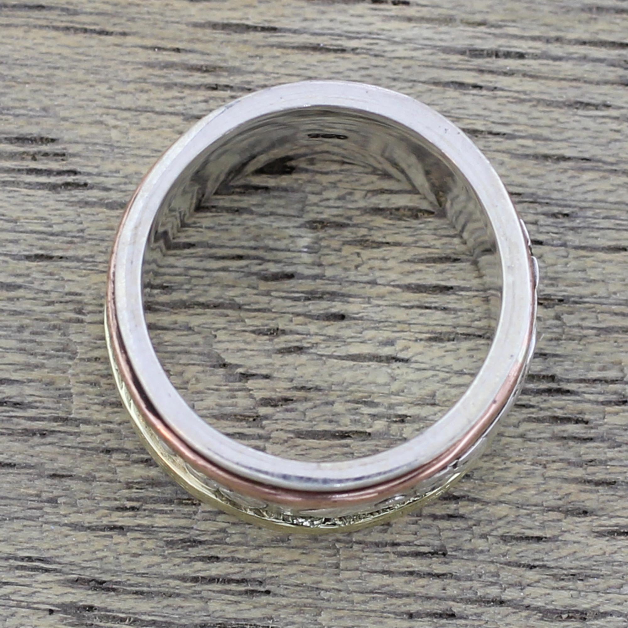 Sterling Silver Copper and Brass Indian Floral Spinner Ring - Floral S ...