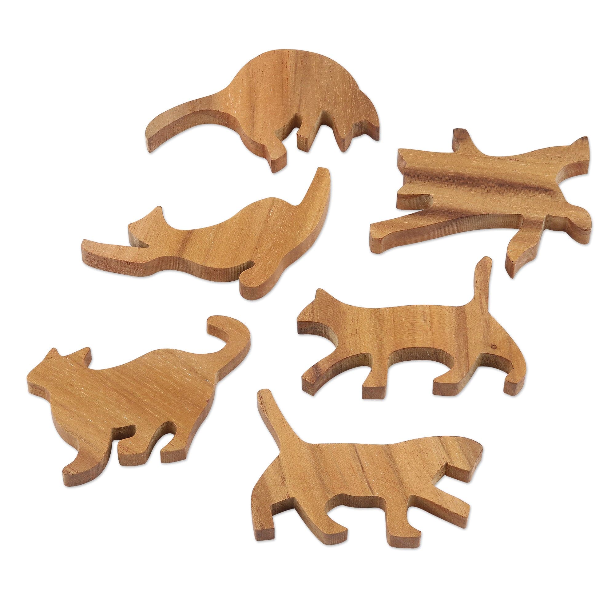 Hand Carved Teak Wood Cat-Themed Stacking Game (6 Pieces) - Ninja Cats ...