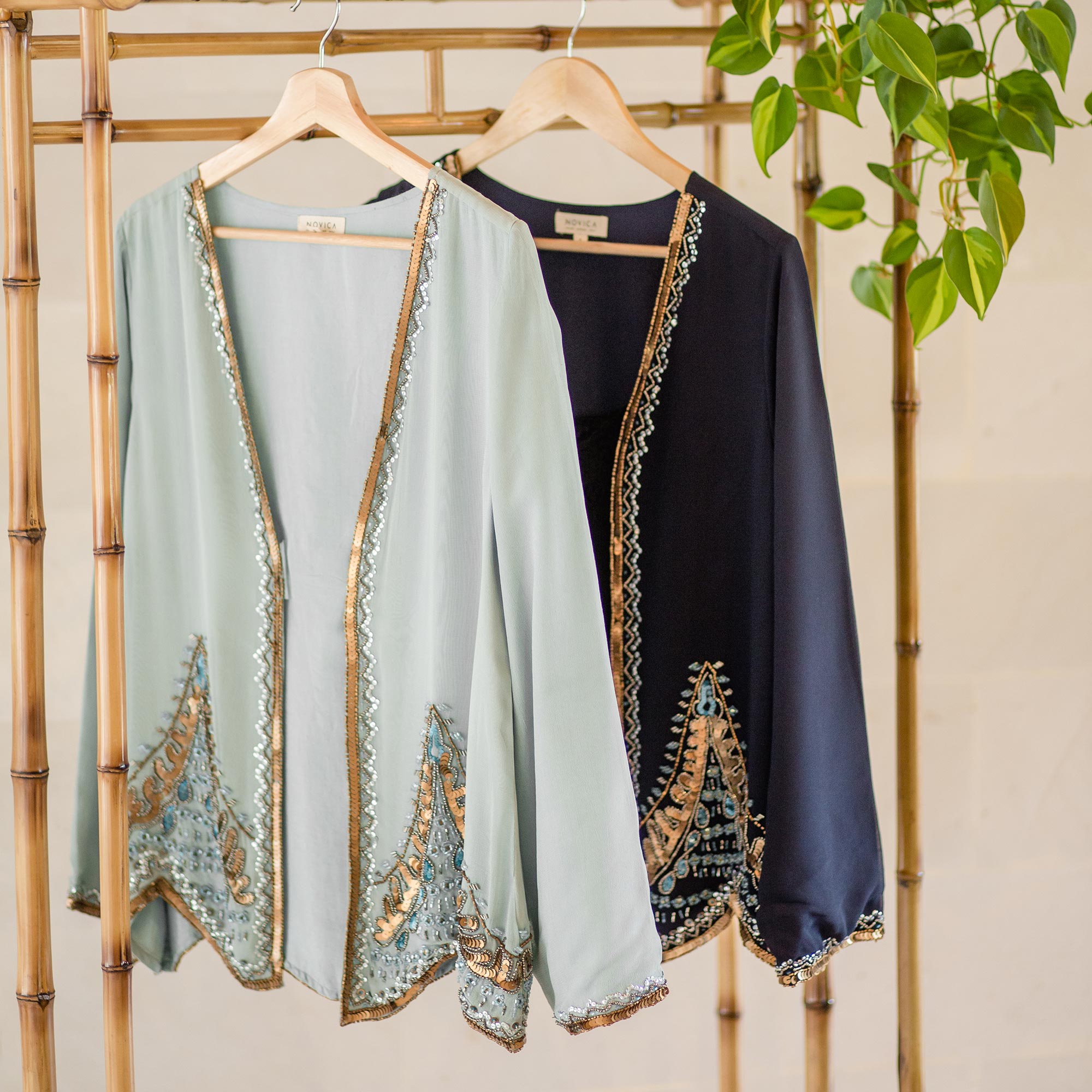 Hand-Beaded Open-Front Jacket from India - Glitz and Glamour in Blue ...