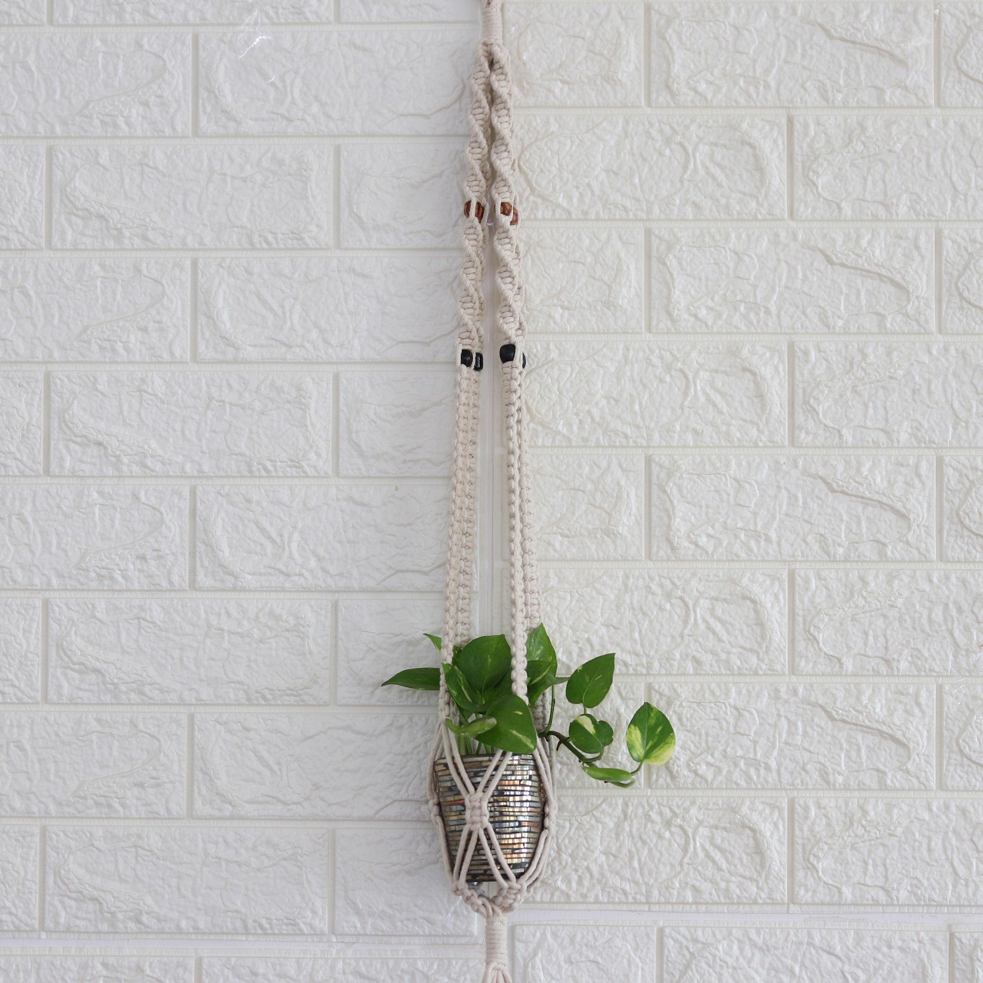 Macrame Hanging Planter Made from Cotton with Wooden Beads - Dangle in ...