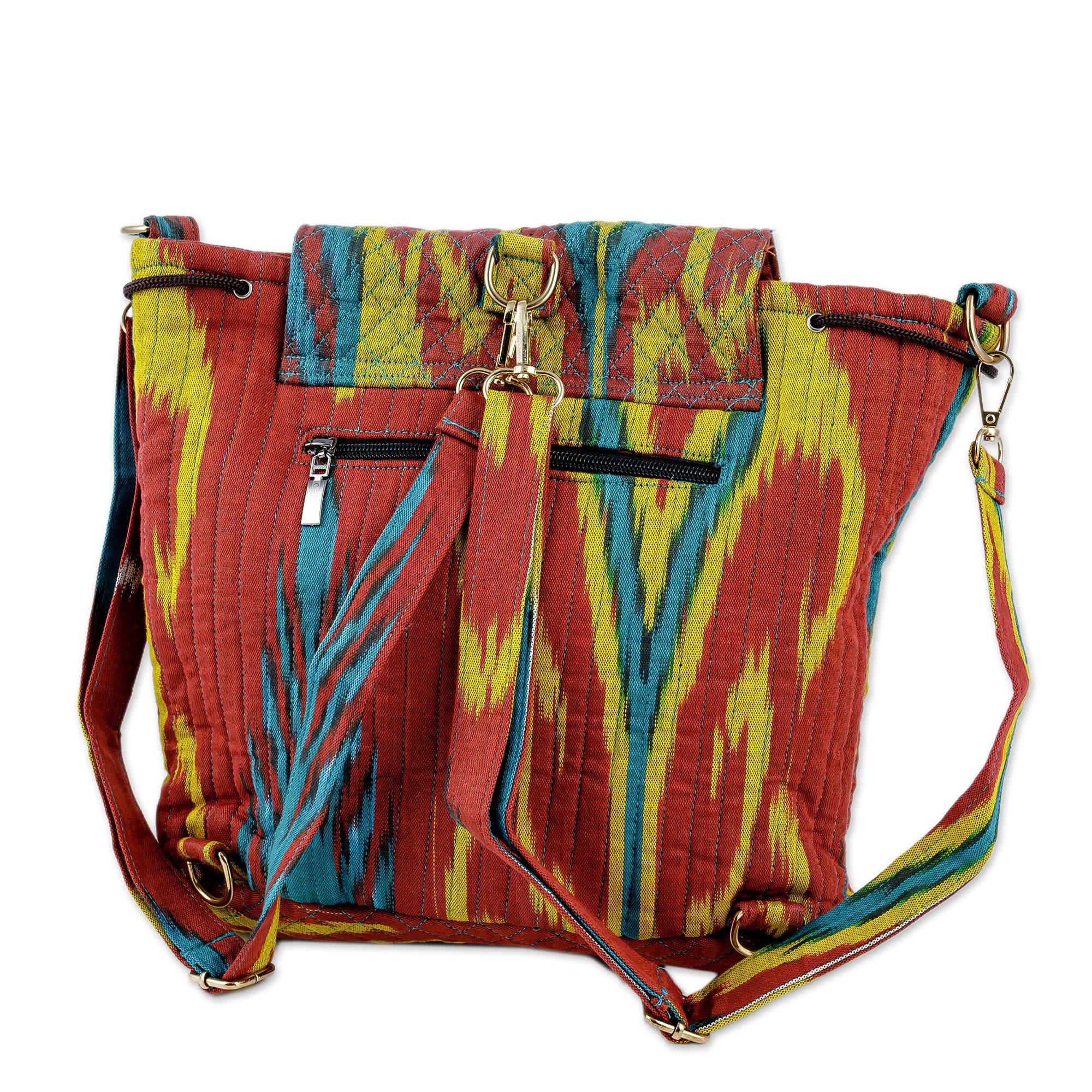 Ikat Quilted Adras Fabric Backpack Made in Uzbekistan - Color Spectacl ...