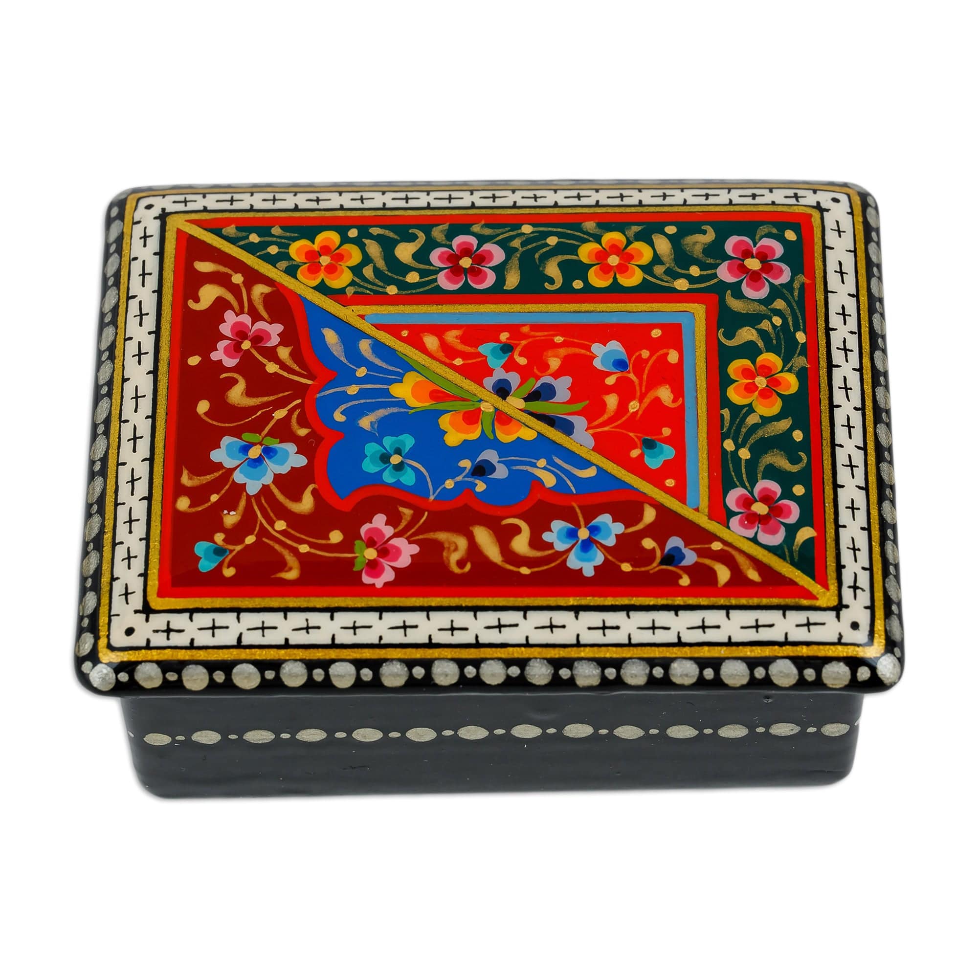 Lacquered Hand-Painted Papier Mache Floral Jewelry Box - Uzbek Flora ...