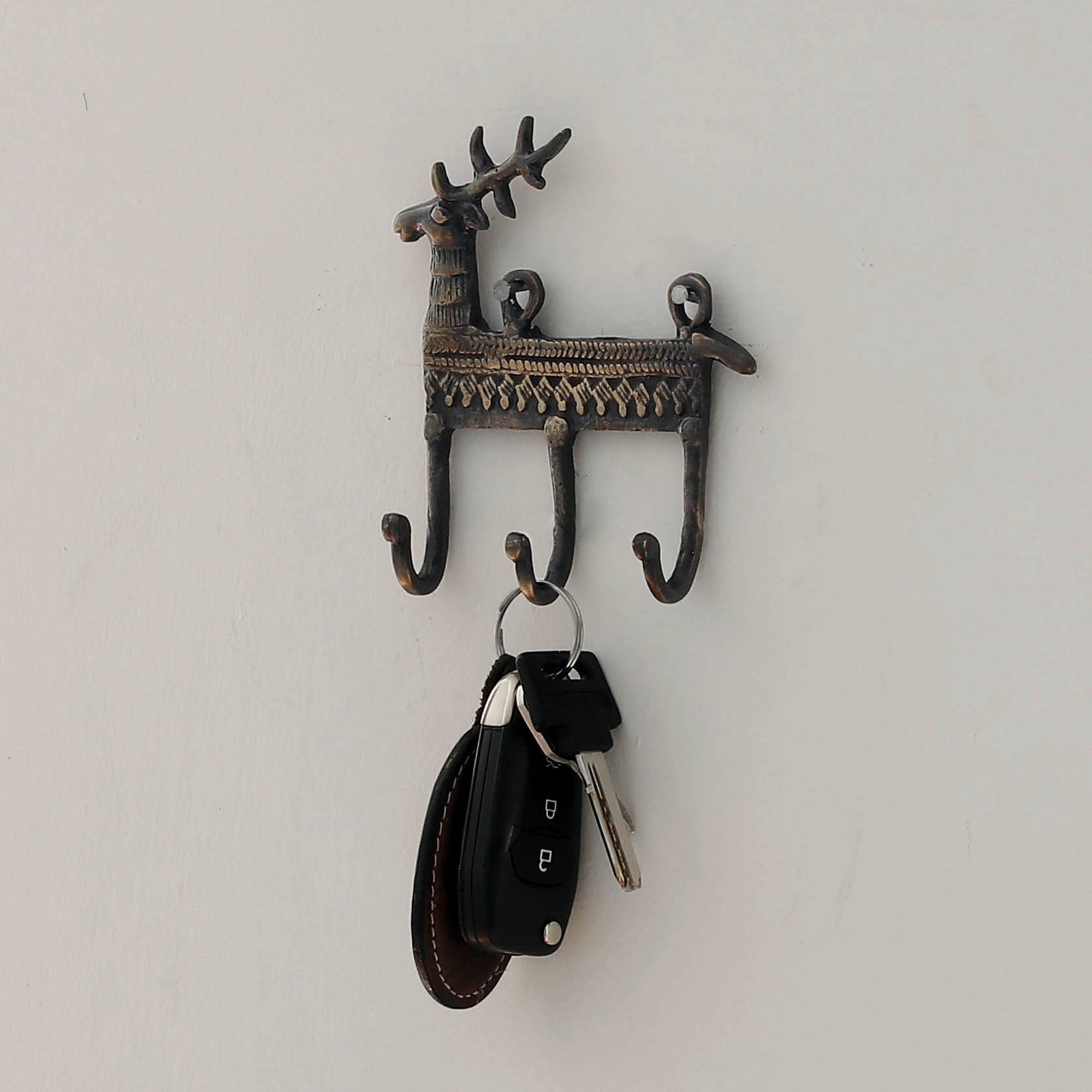 Reindeer-Shaped Copper-Plated Brass Key Rack from India - Palatial Rei ...