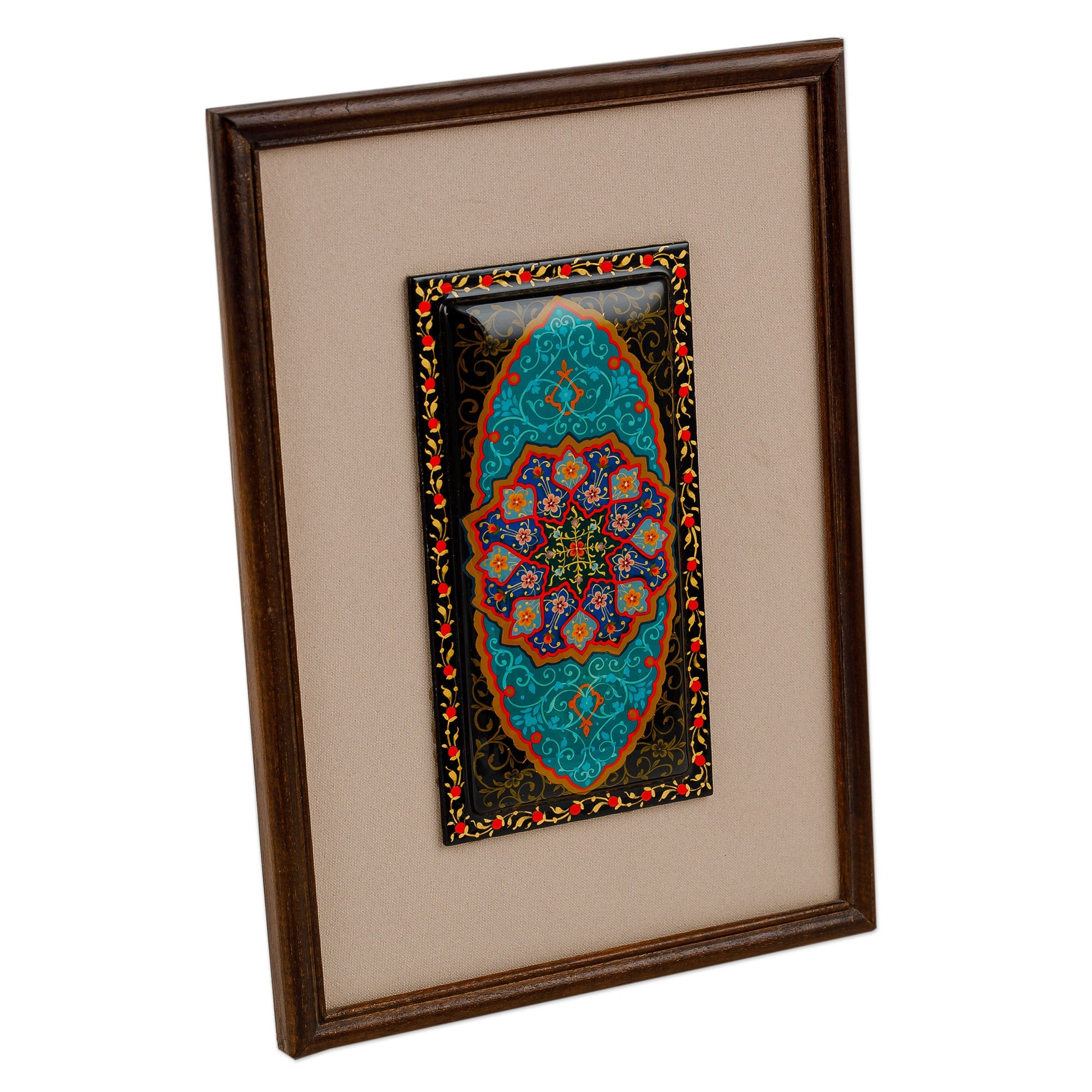 Walnut Wood Framed Floral Papier Mache Wall Decor - Glimpse at the Pal ...