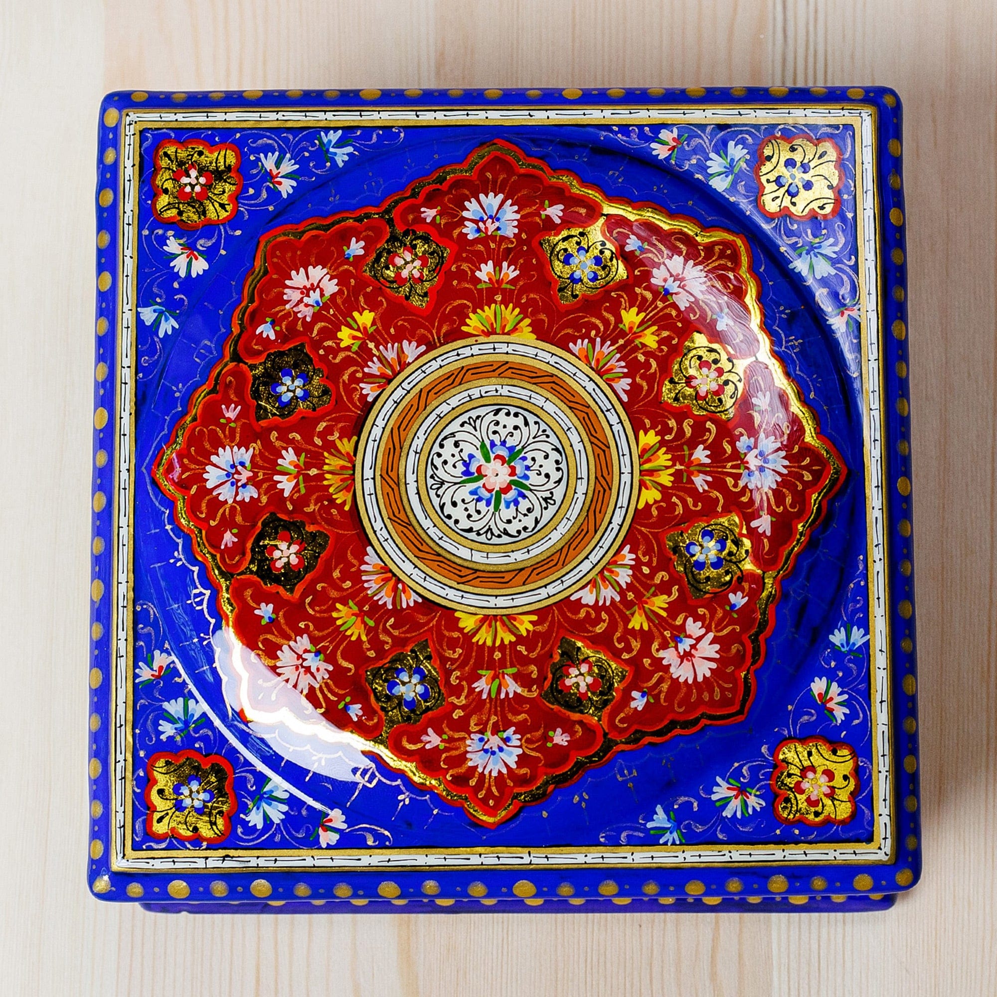 Floral Blue Walnut Wood and Papier Mache Jewelry Box - Floral Eden in ...