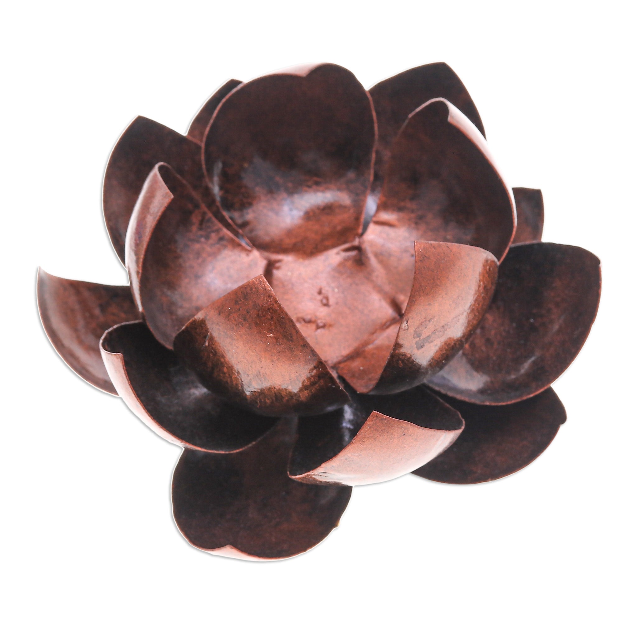Handcrafted Copper-Hued Lotus Flower Steel Tealight Holder - Precious ...