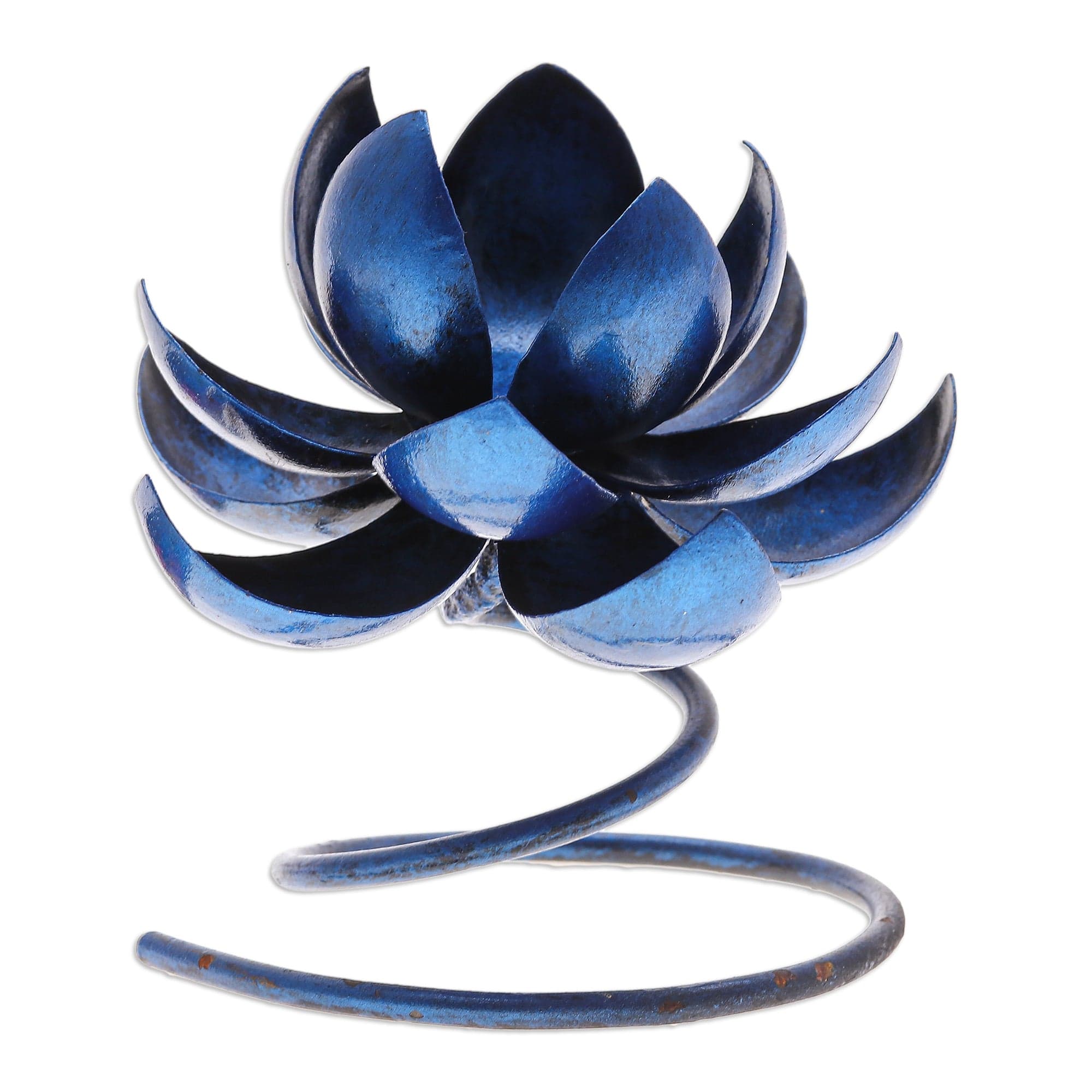 Handmade Steel & Iron Lotus Flower Tealight Holder in Blue - Lotus Fla ...
