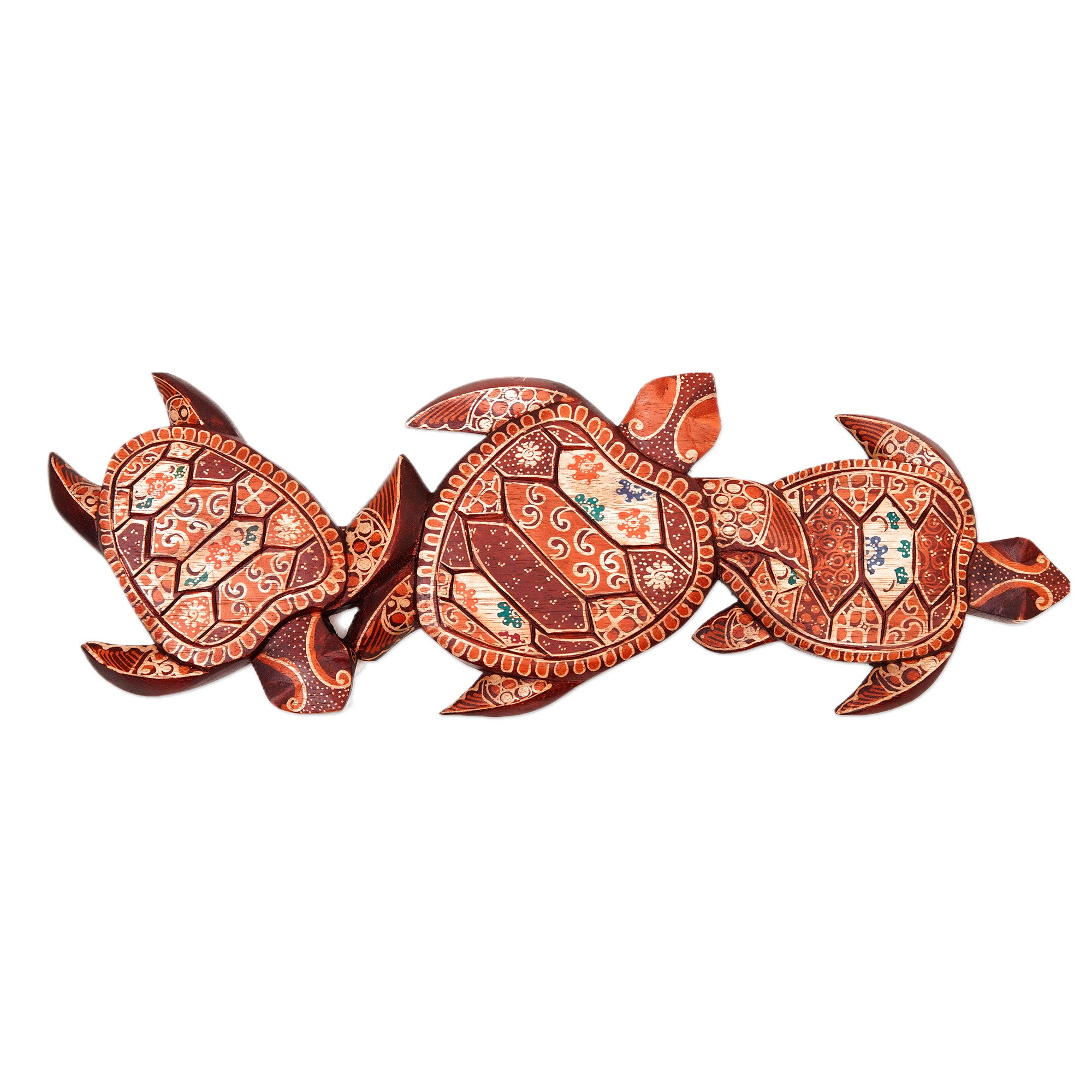 Handcrafted Batik Turtle-Themed Pule Wood Wall Art from Java - Family ...