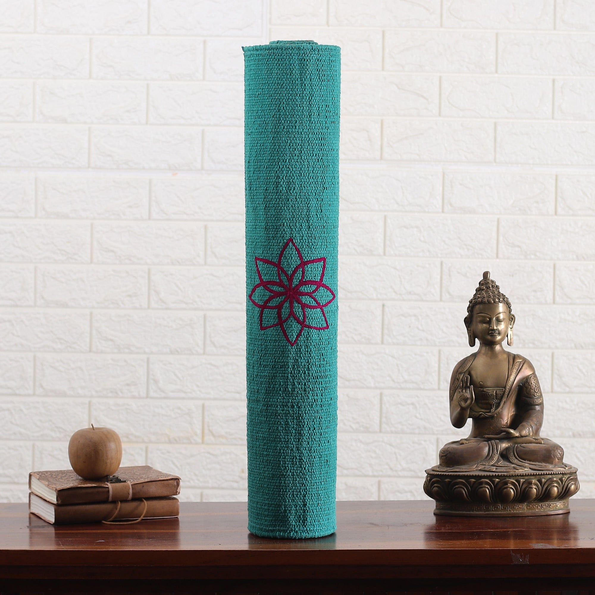 Chakra-Themed Embroidered Cotton Yoga Mat in Turquoise (2x6) - Chakras ...