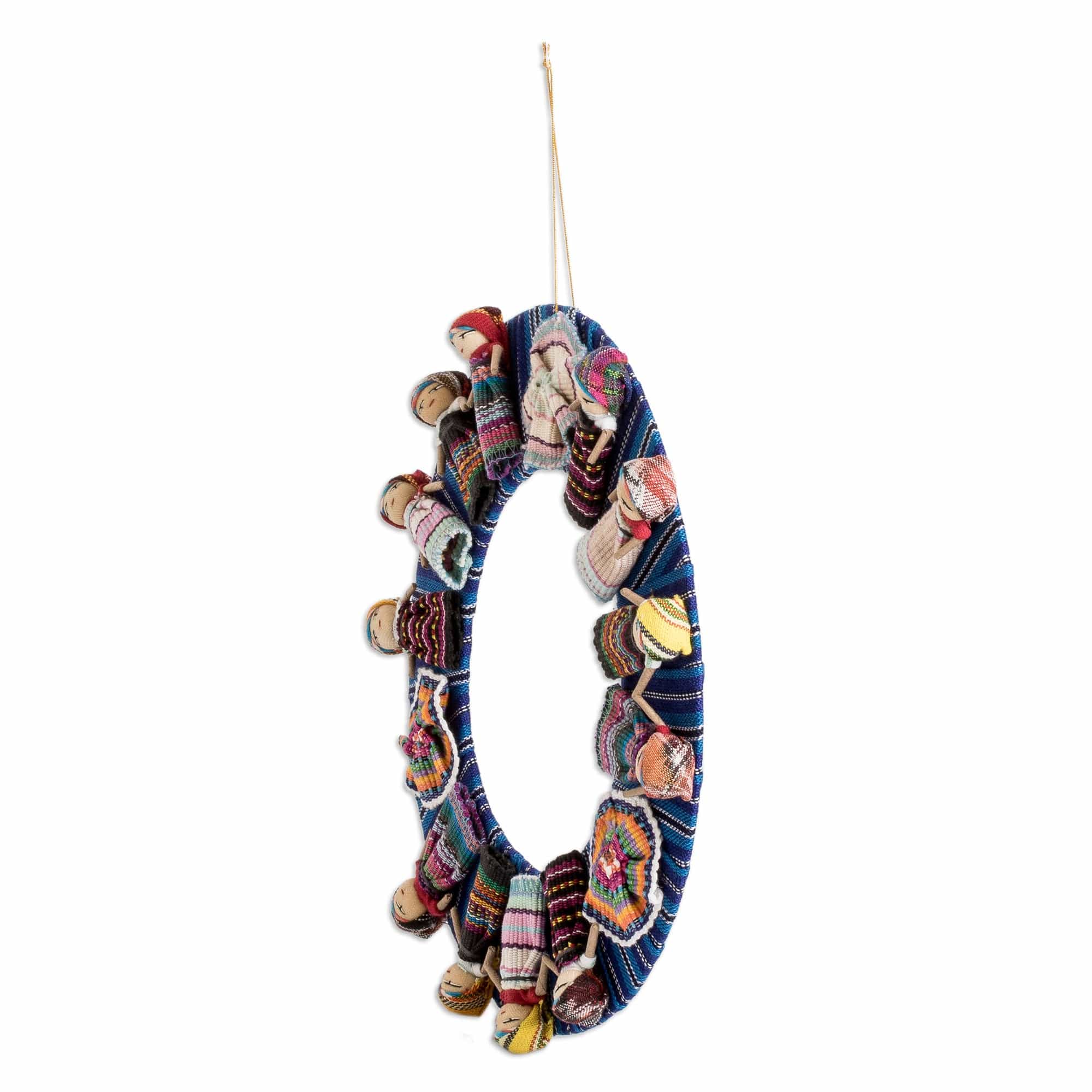 Handcrafted Traditional Worry Doll-Themed Blue Cotton Wreath - Guatema ...