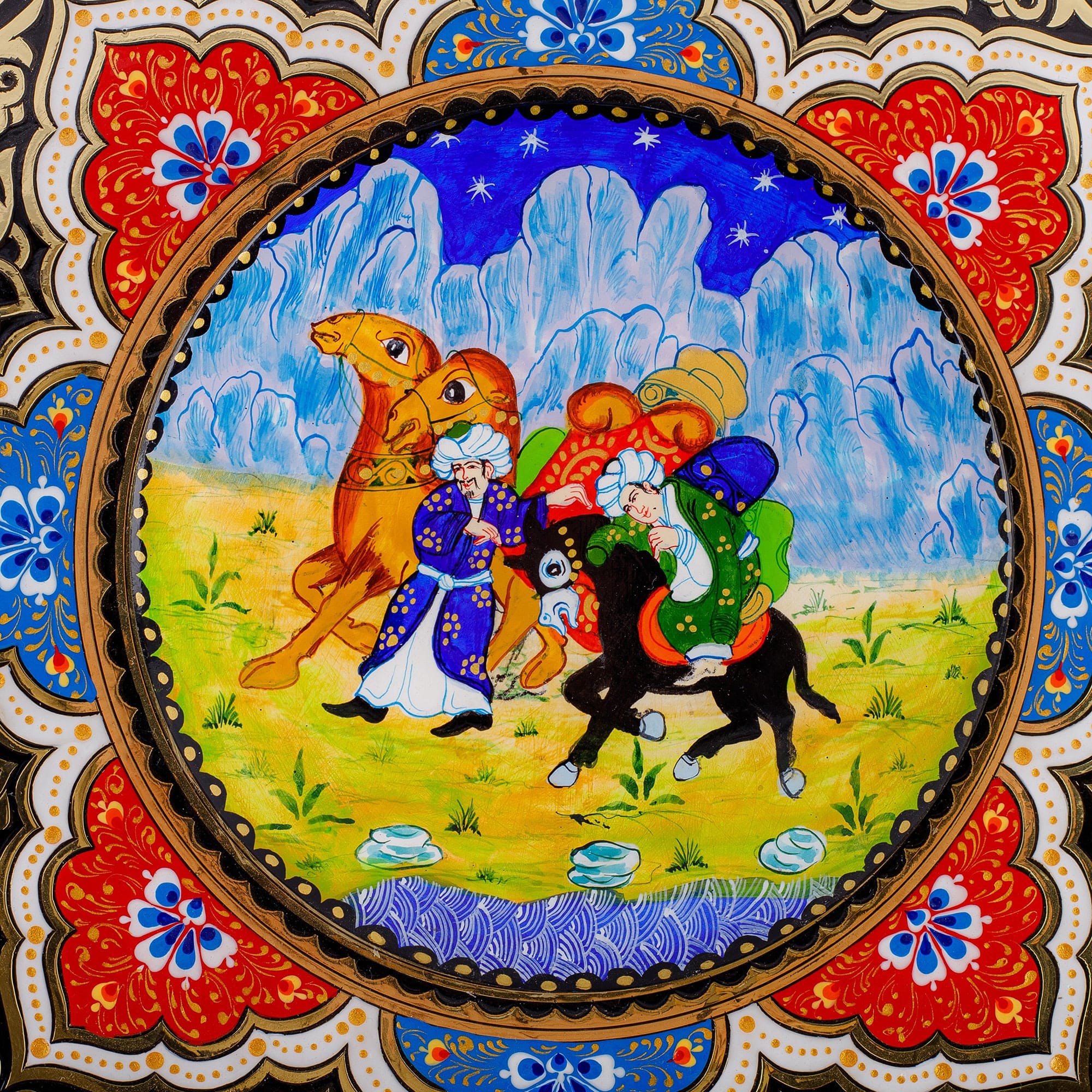 Hand-Painted Floral Brass Wall Art with Caravan Portrait - The Ancestr ...