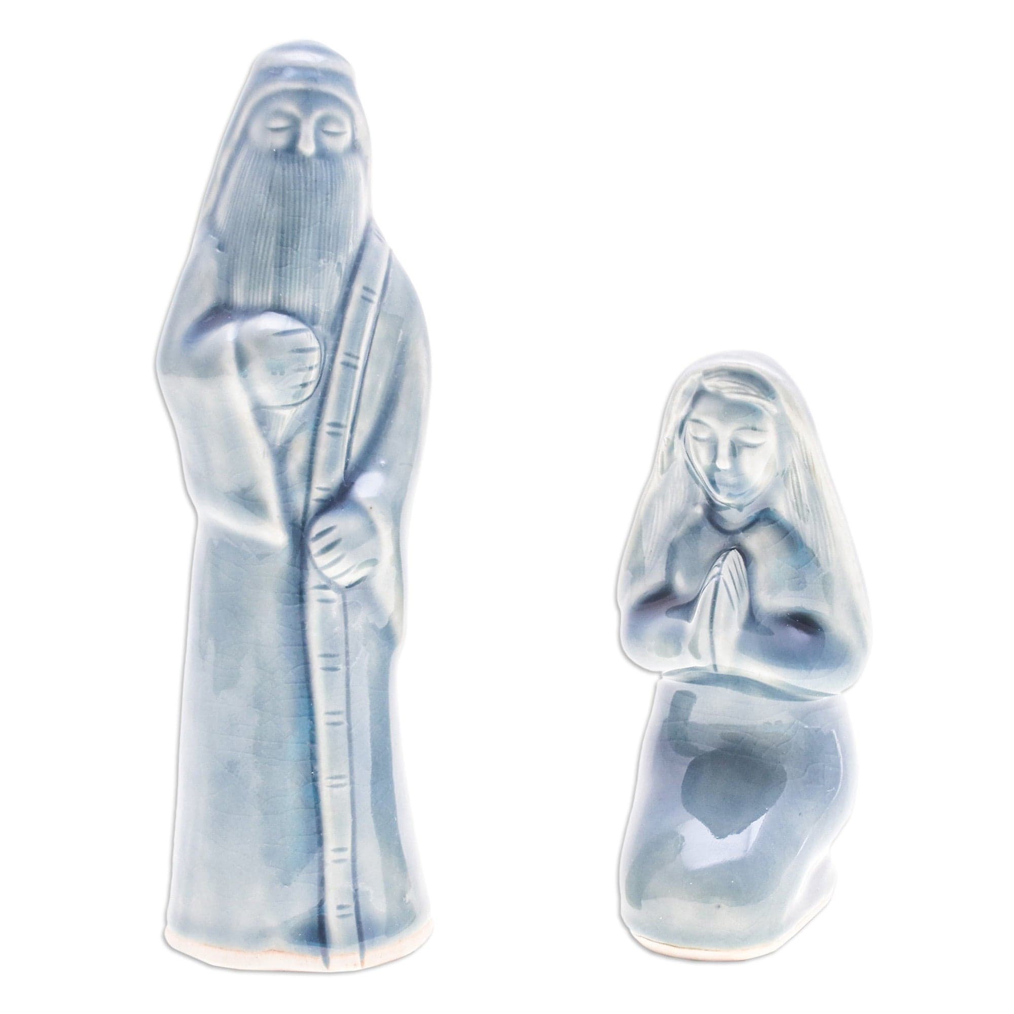 6-Piece Celadon Ceramic Nativity Scene with Blue Glaze - Holy Family i ...