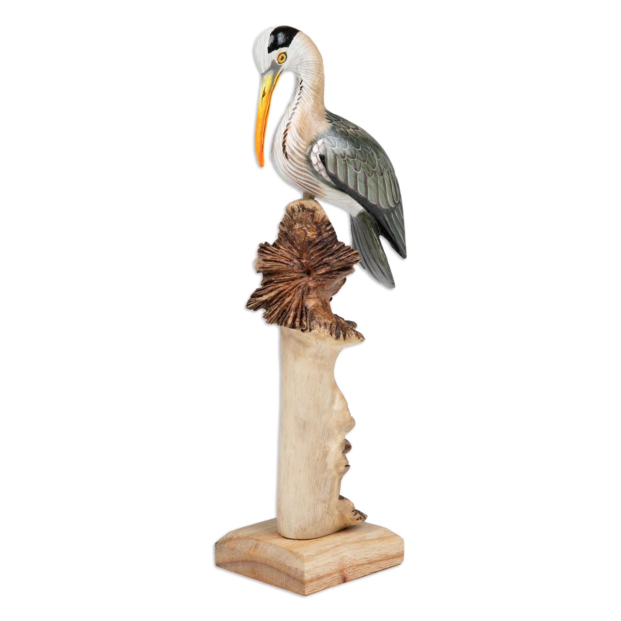 Hand-Painted Nature-Themed Wood Sculpture of a Crane - Crane Scene ...