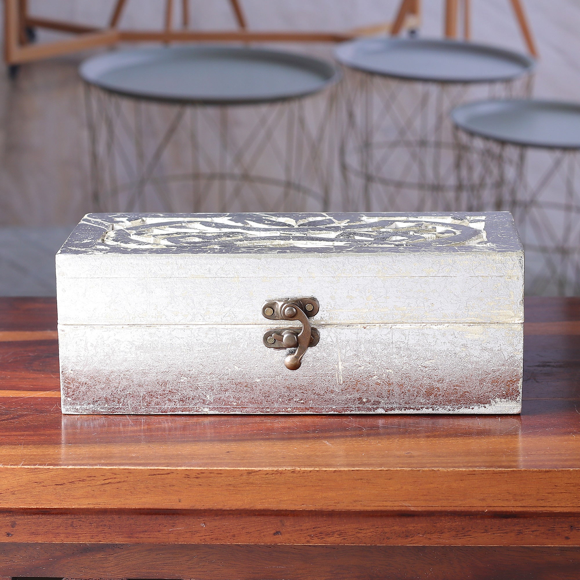 Traditional Distressed Mango Wood and Glass Decorative Box - Palatial ...