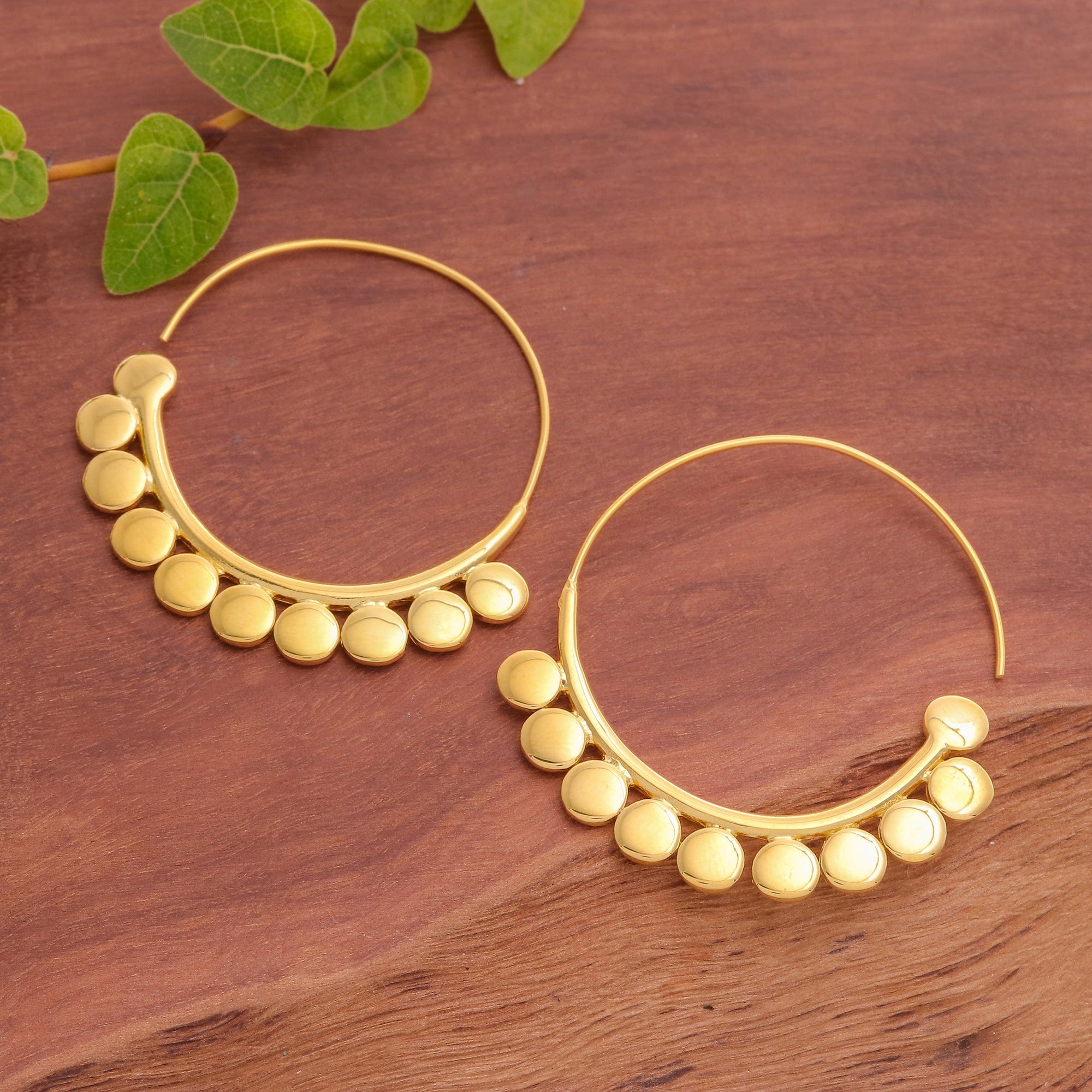 Abstract 18k Gold-Plated Half-Hoop Earrings from Thailand - Modern Tri ...