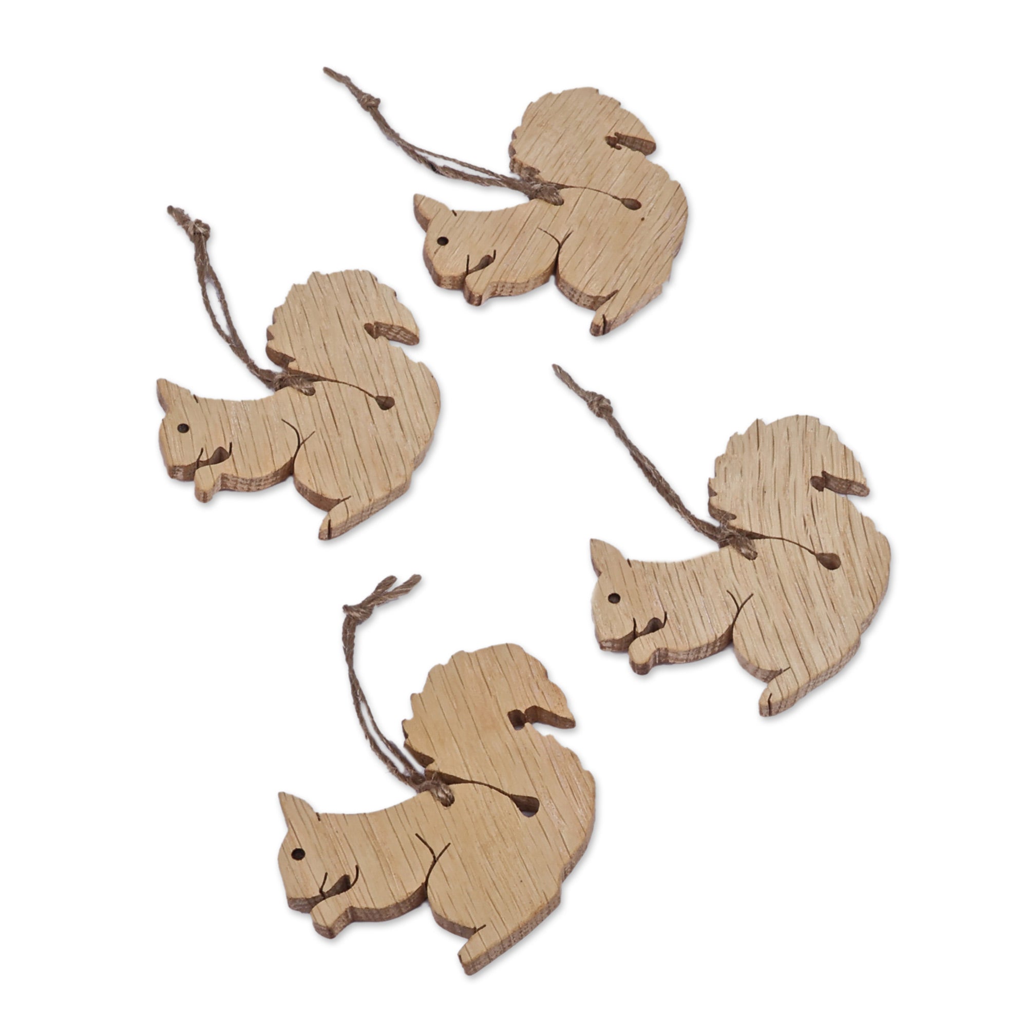 Set of 4 Hand-Carved Squirrel-Shaped Beech Wood Ornaments - Squirrel F ...