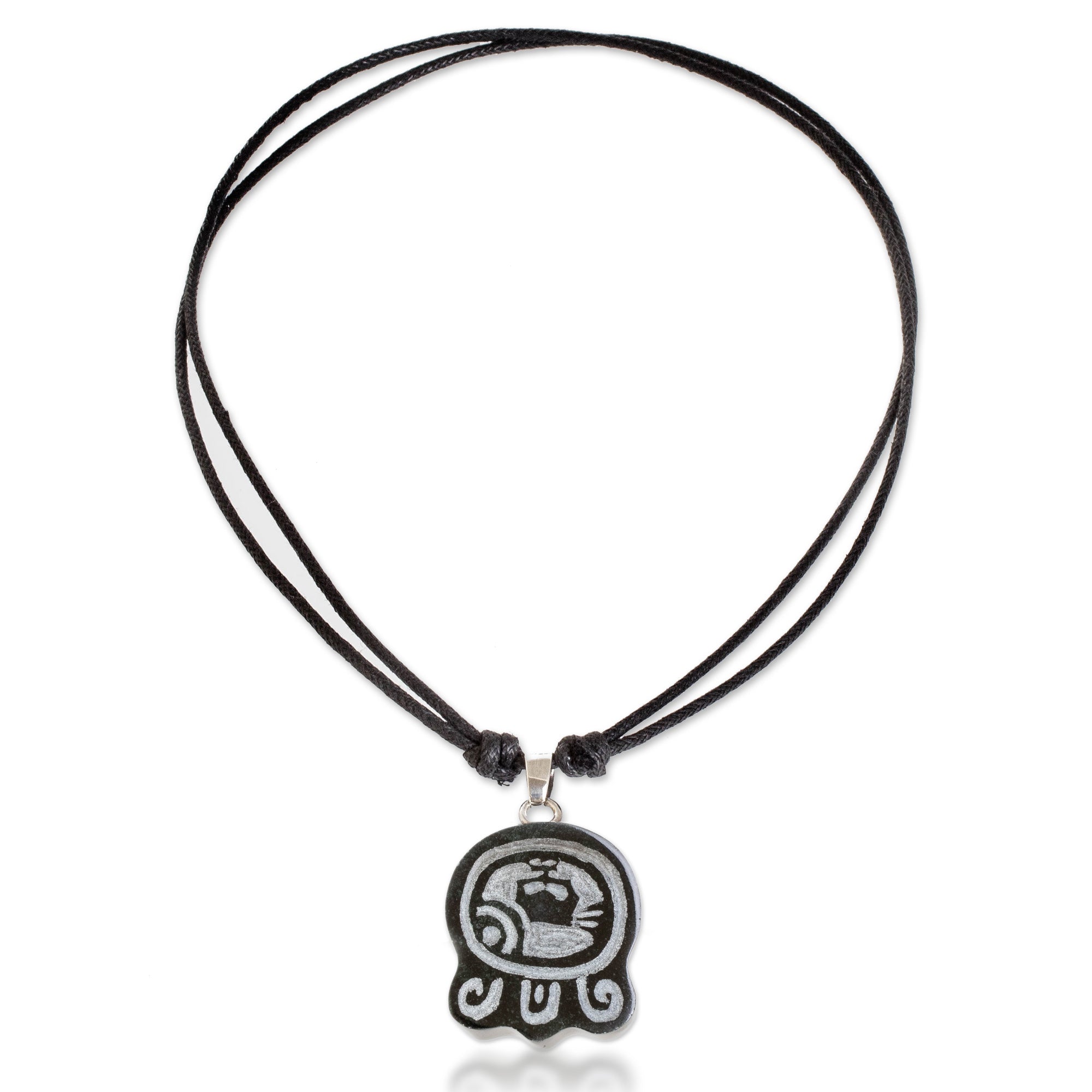 Jade Long Pendant Necklace with Mayan Balance Nahual Design - Mayan Ba ...