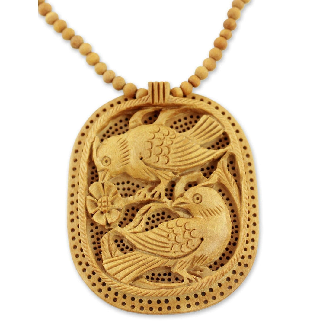 Handcrafted Wood Jali Necklace - Playful Birds – GlobeIn