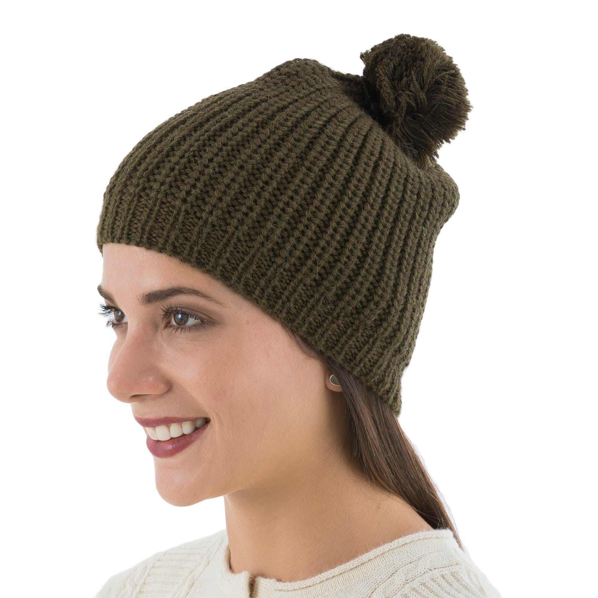 Alpaca Knit Green Hat from Peru - Andean Forest – GlobeIn
