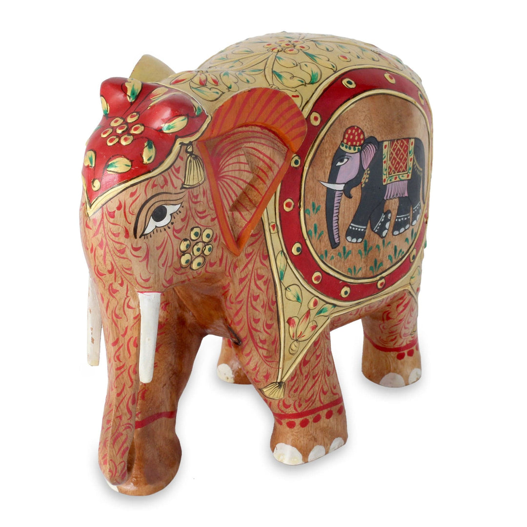 Hand Painted Wood Elephant Figurine Sculpture - Festive Elephant – GlobeIn