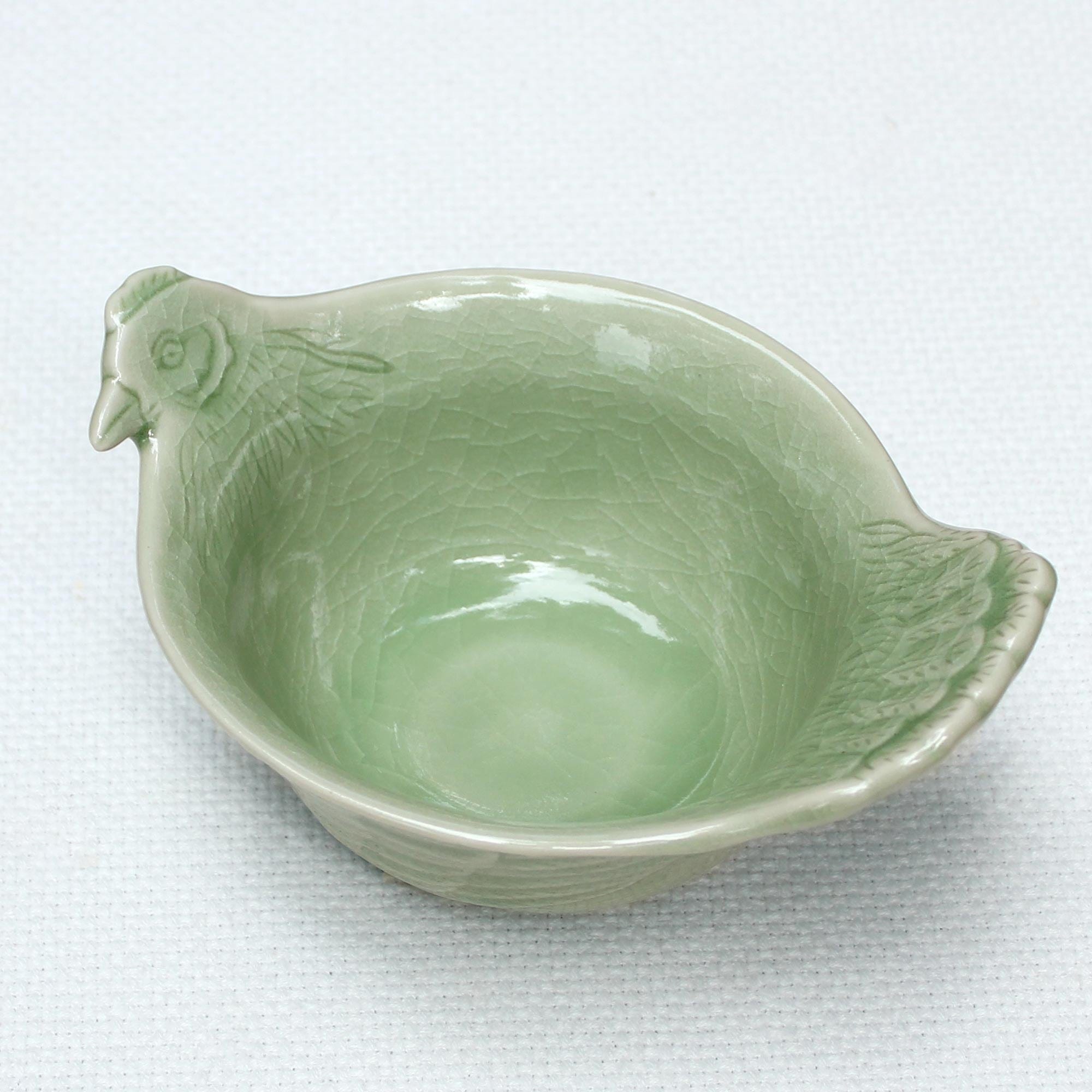 Hand Crafted Celadon Ceramic Chicken Bowl from Thailand - Chiang Mai C ...