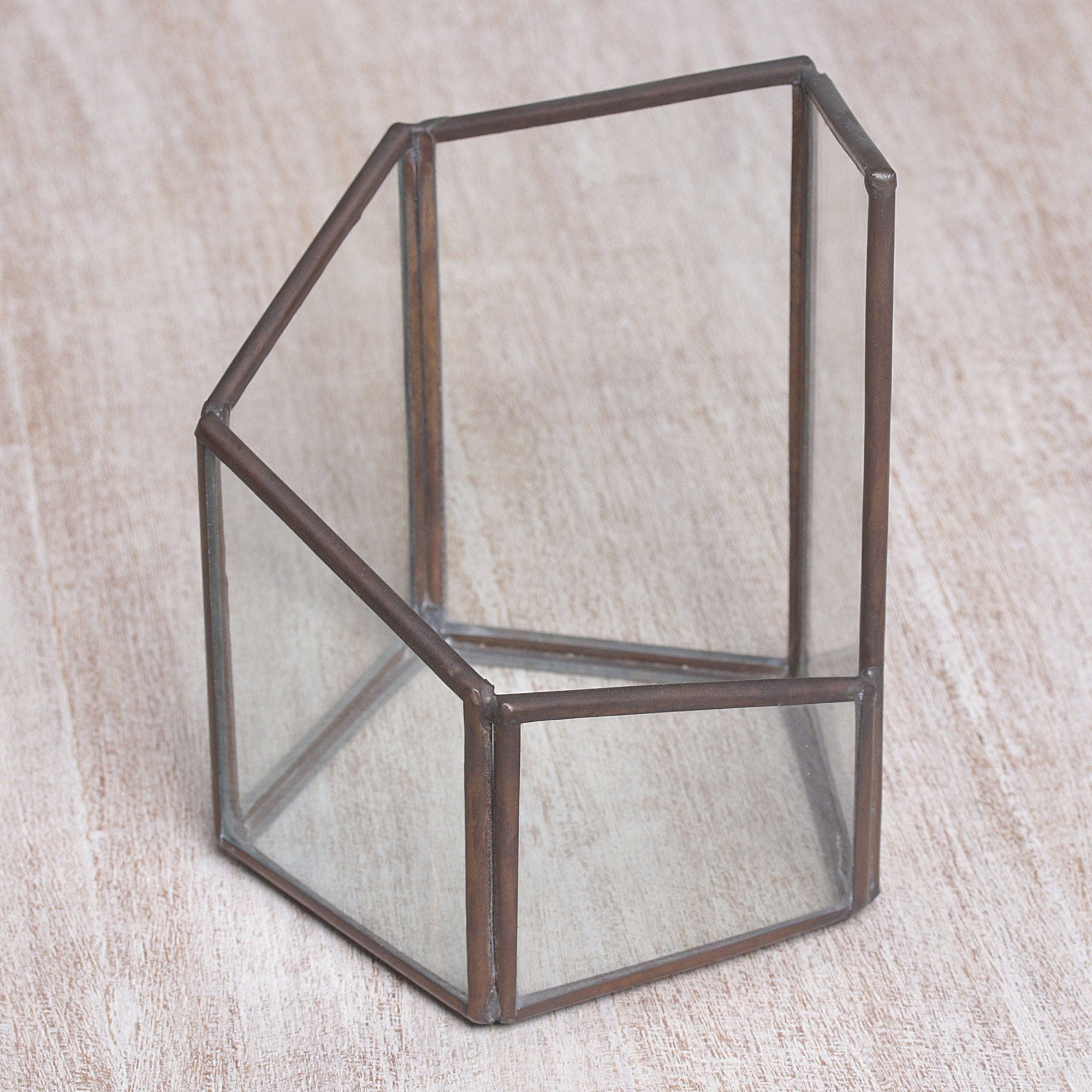 Handmade Javanese Glass and Brass Pentagonal Plant Terrarium - Pentago ...