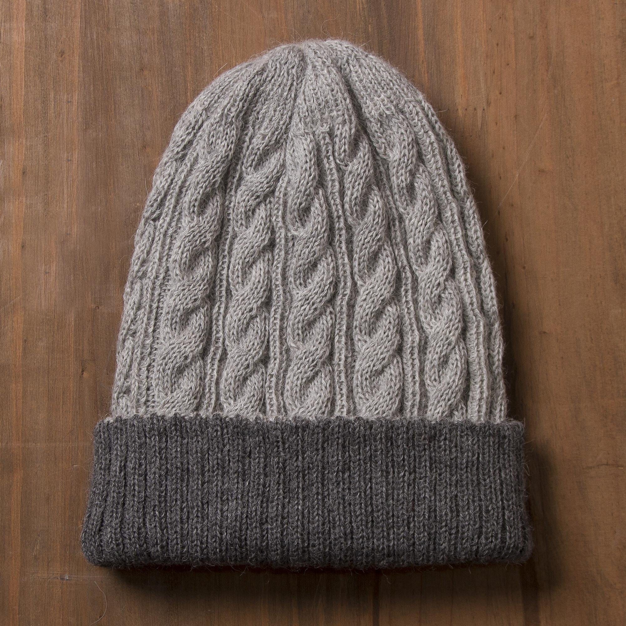 Light and Dark Grey Reversible 100% Alpaca Hat from Peru - Warm and To ...