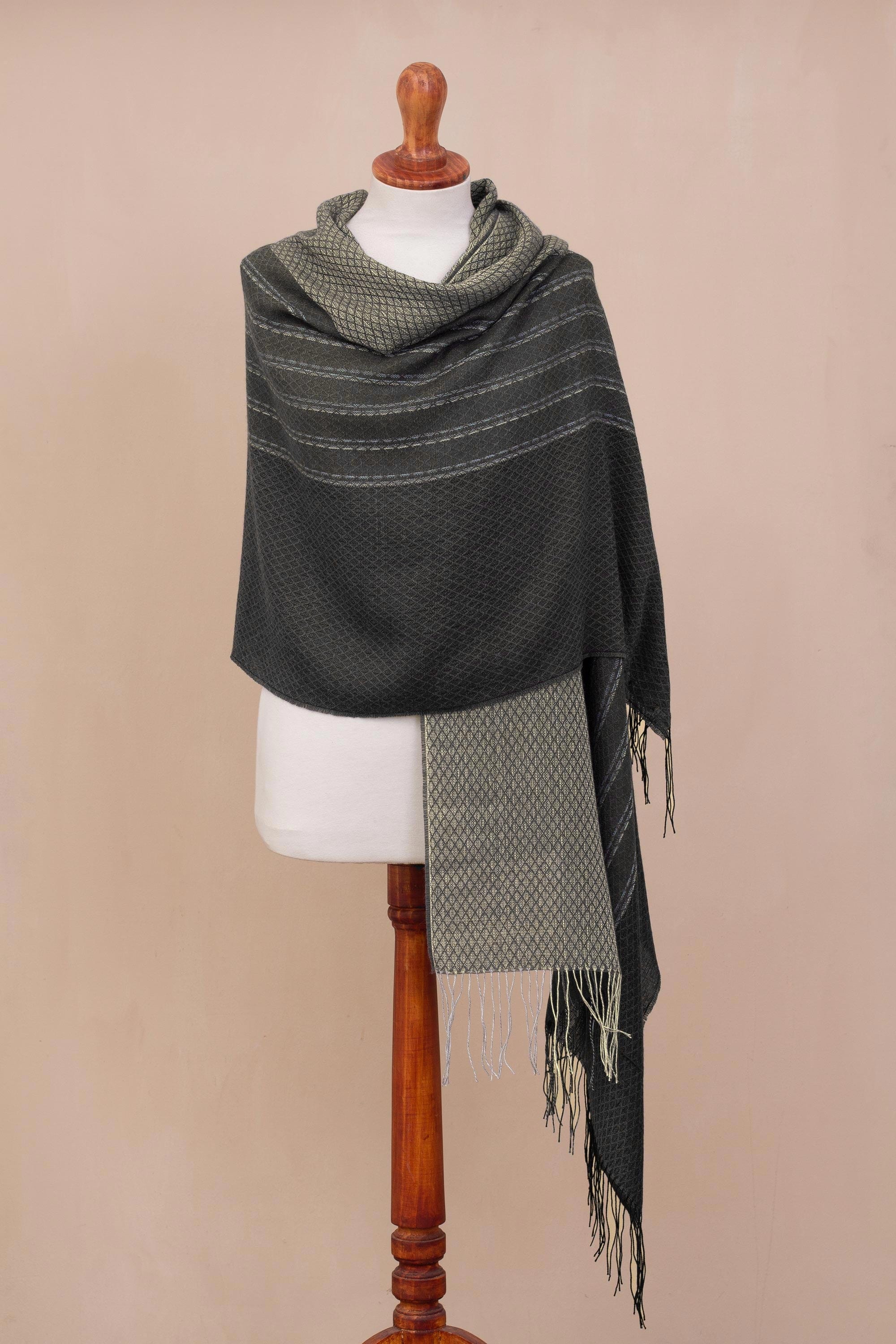Hand Woven Grey Striped Alpaca Blend Shawl from Peru - Magnificent Gre ...