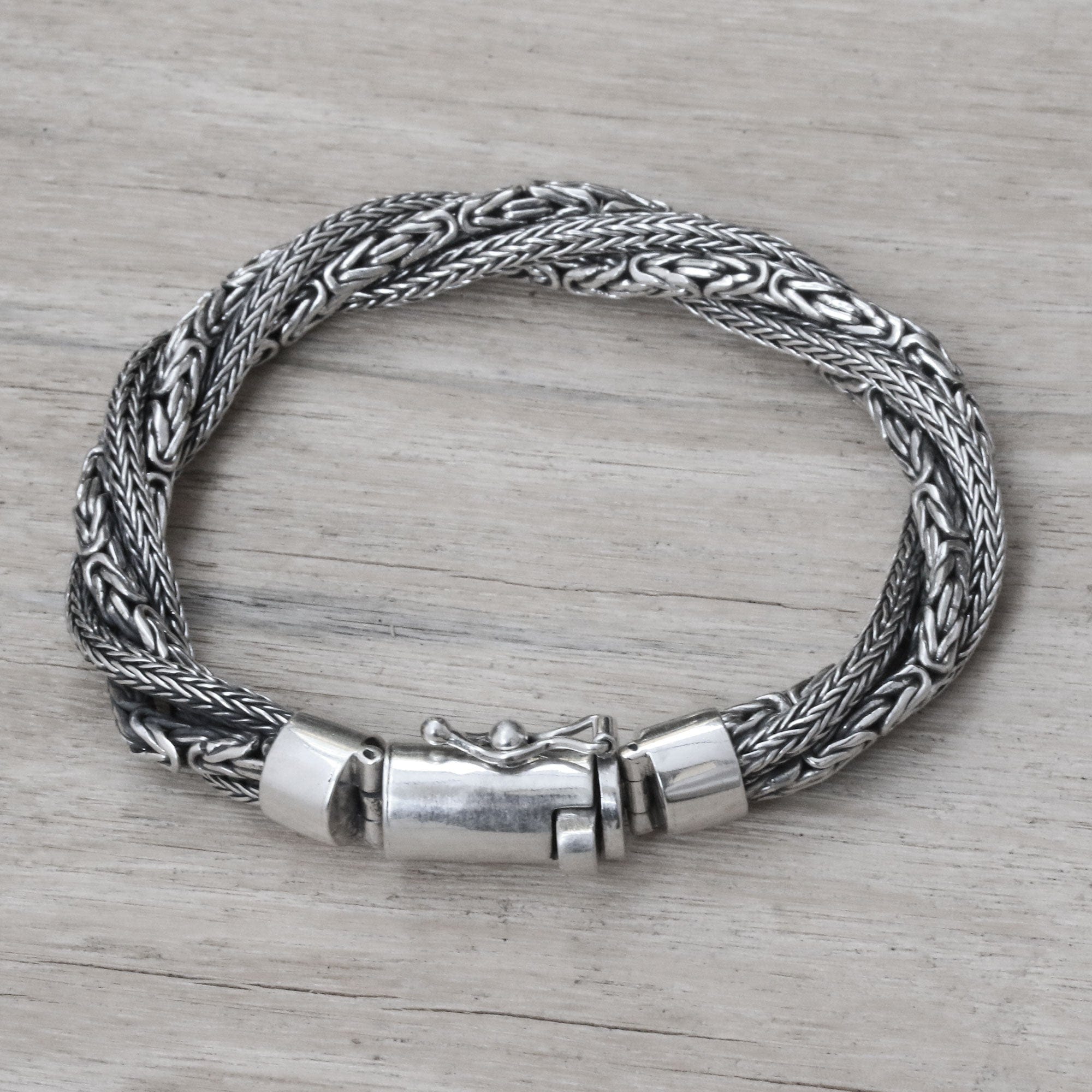 Sterling Silver Borobudur and Naga Chain Bracelet from Bali - Basuki D ...
