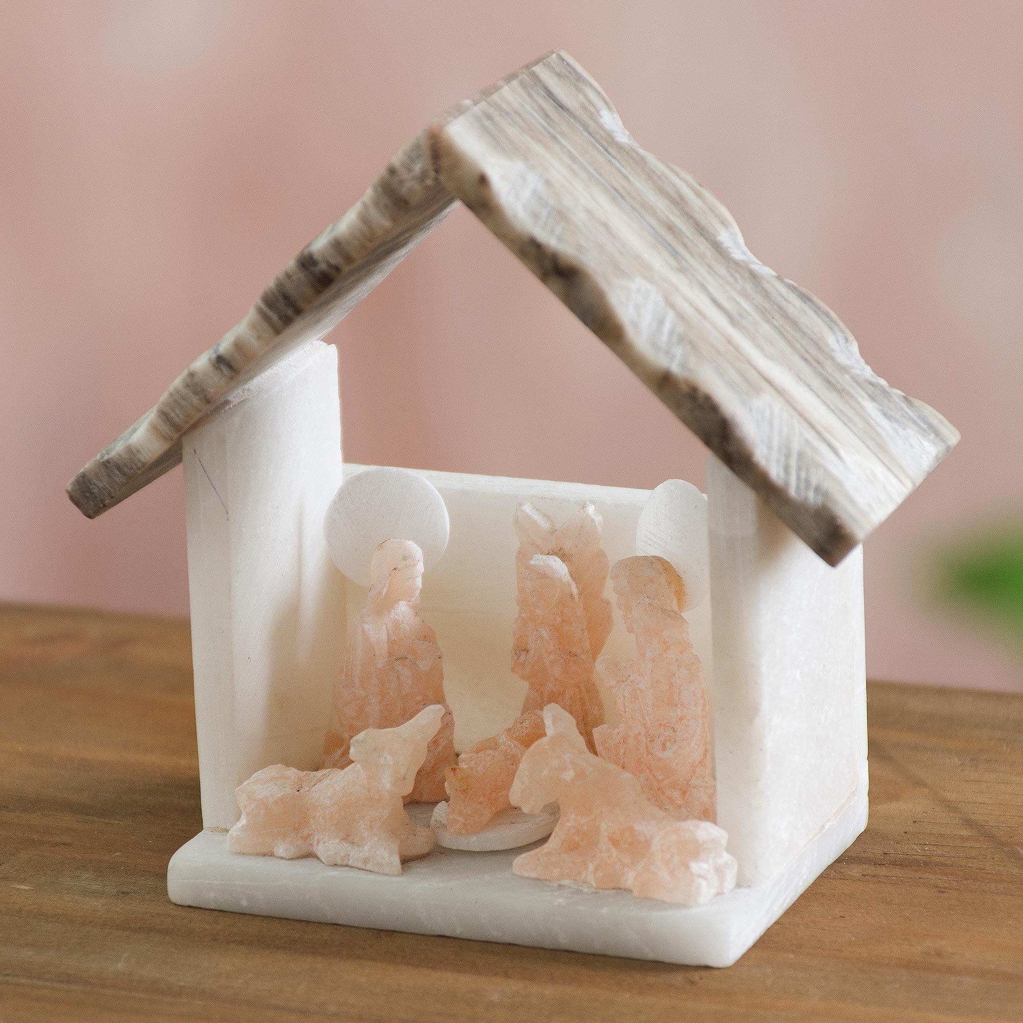 Hand-Carved Alabaster Mini Nativity Scene Sculpture - Nativity Manger ...