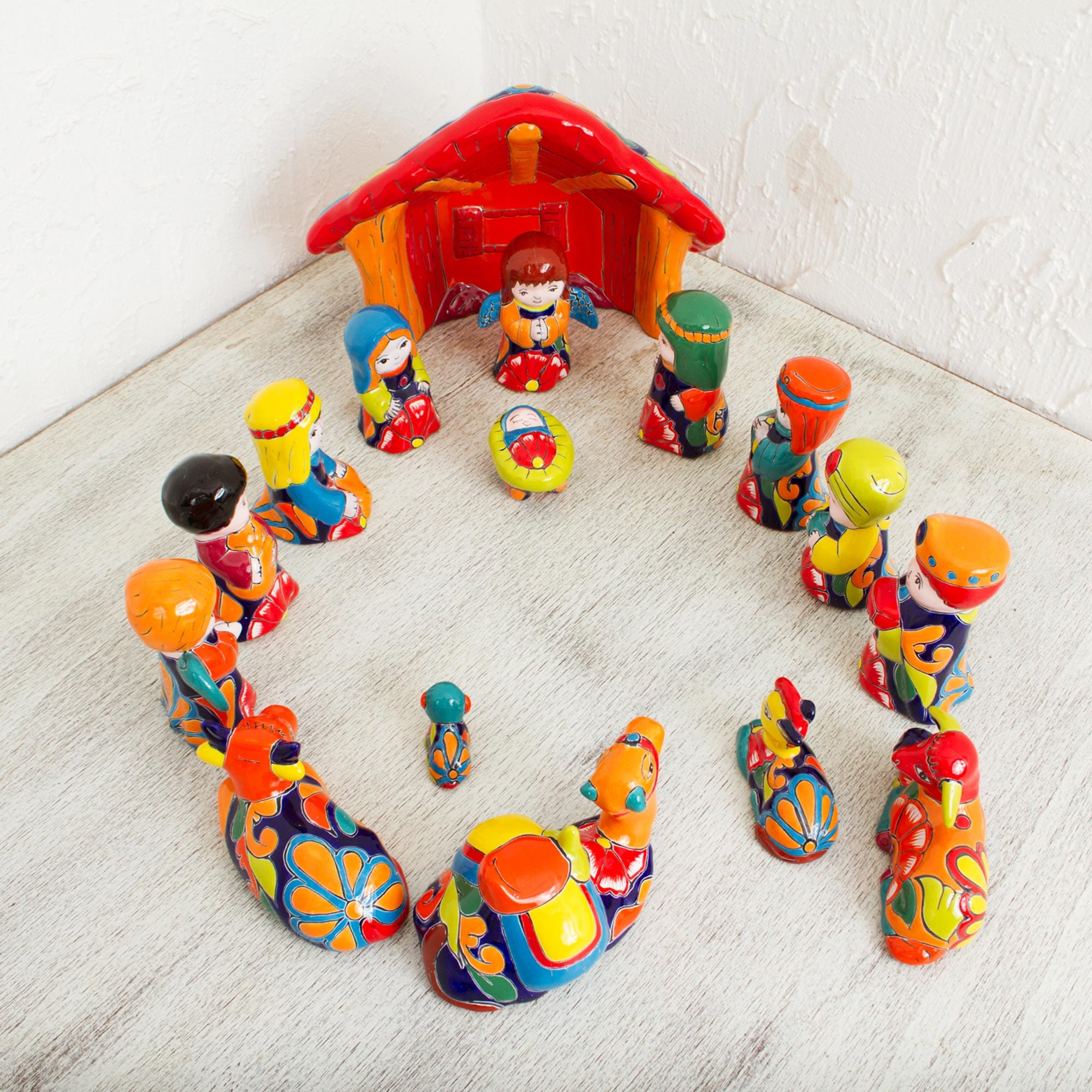 Talavera Ceramic Nativity Scene from Mexico (16 Piece) - Talavera Nati ...