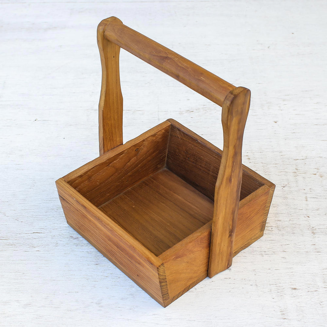 Handmade Teak Wood Basket Crafted in Thailand - Classic Holder – GlobeIn