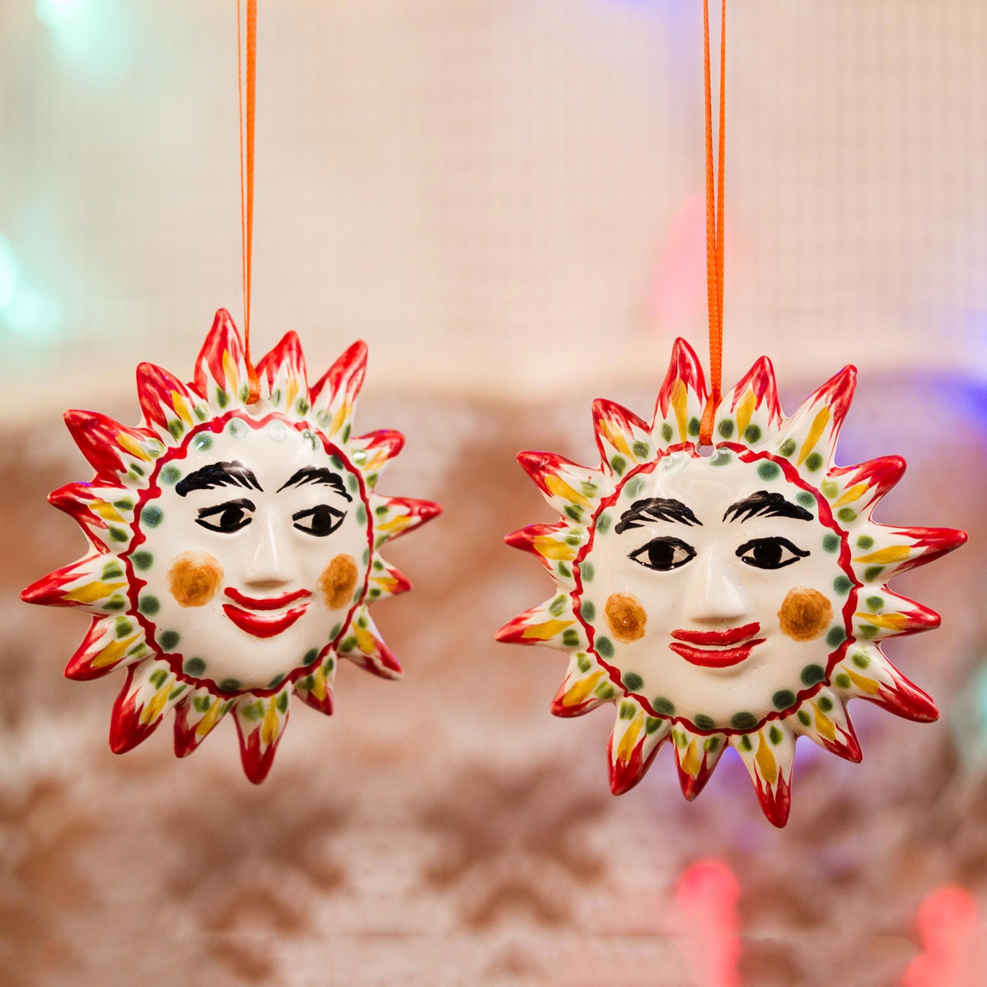 Artisanal Ceramic Sun Ornaments from Mexico (Pair) - Pure Suns – GlobeIn