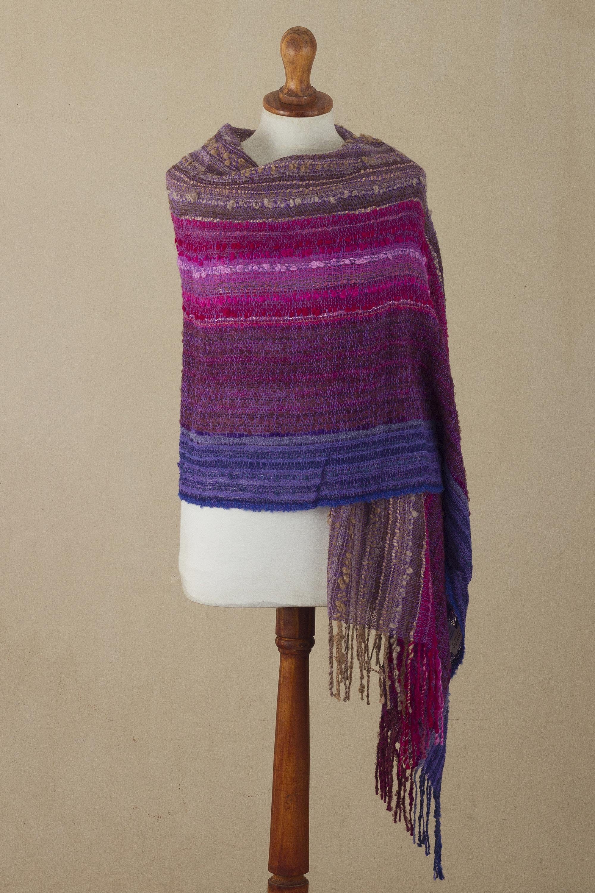 Hand Woven Baby Alpaca Blend Shawl from Peru - Andean Valley Flower ...