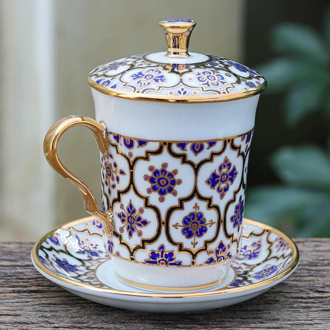 Benjarong Porcelain Cup and Saucer Set - Blue Celebration – GlobeIn