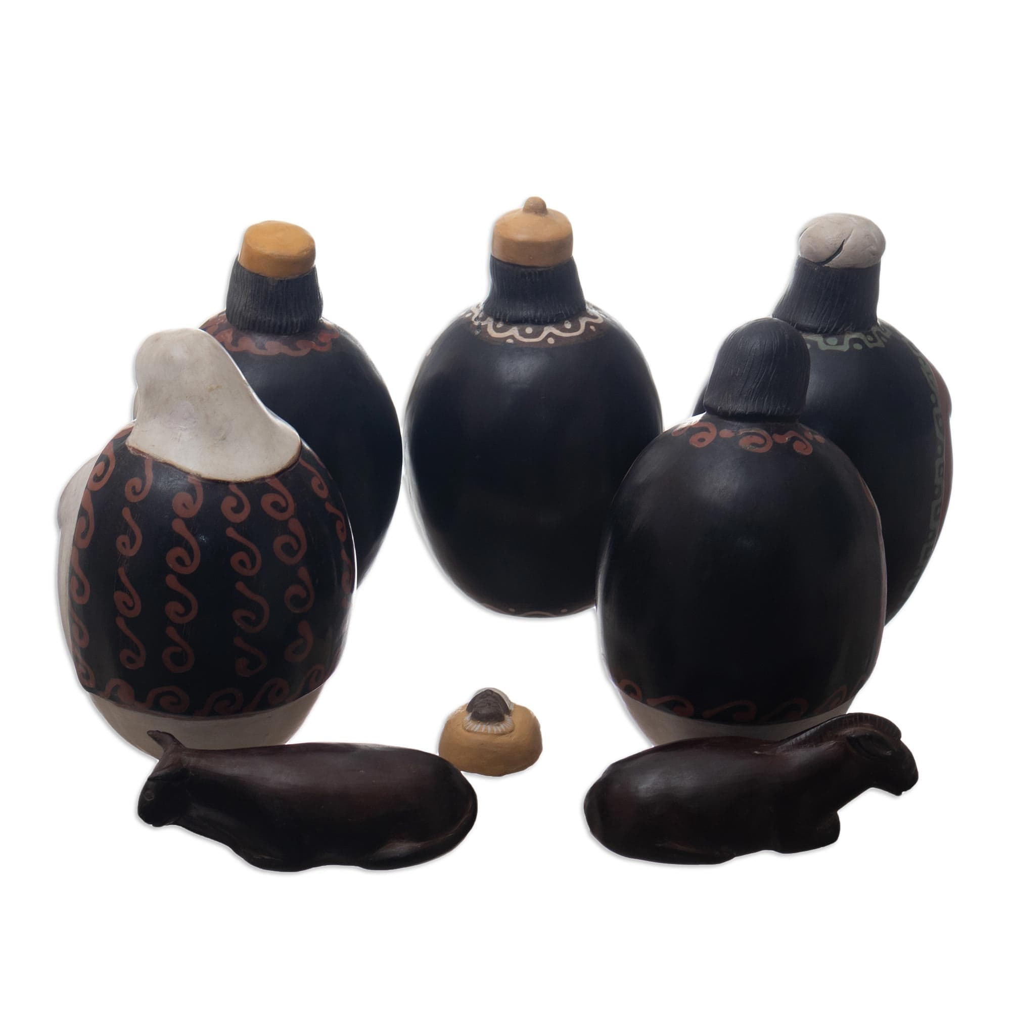8 Piece Brown Chulucanas Ceramic Nativity Scene - Peaceful Nativity ...