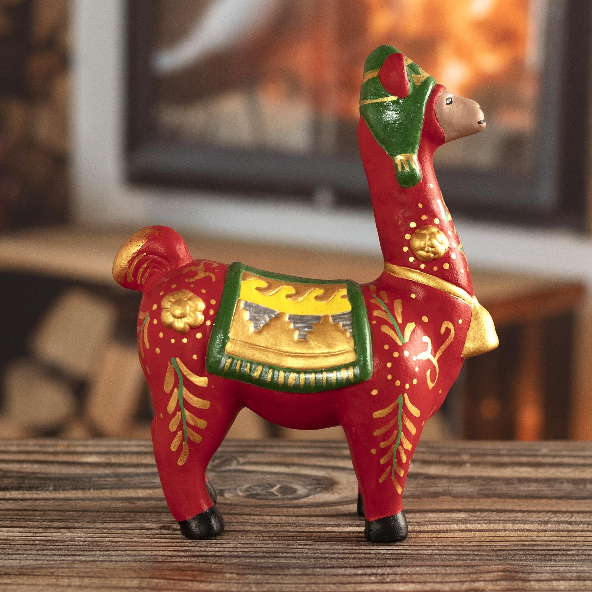 Hand Painted Holiday Llama Sculpture - Holiday Llama in Red – GlobeIn