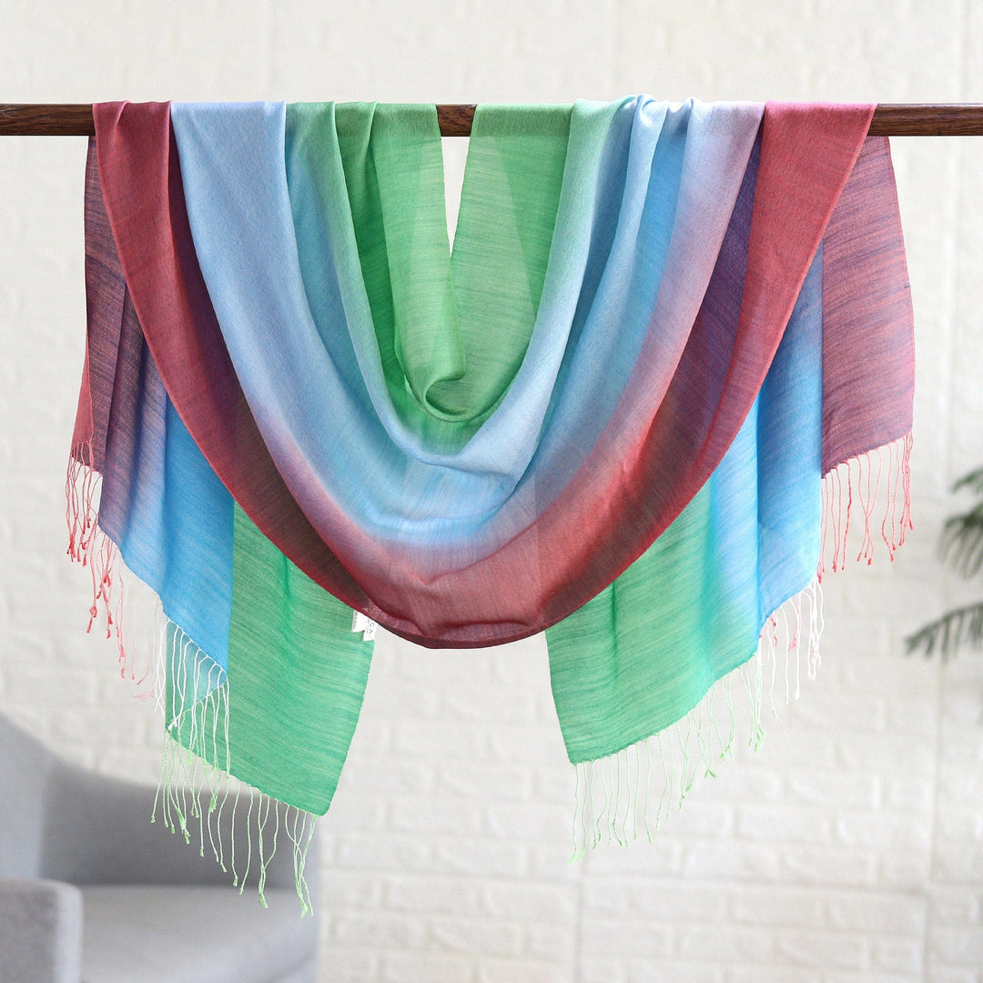 Silk Blend Colorful Shawl with Fringes Crafted in - Candy Flare – GlobeIn