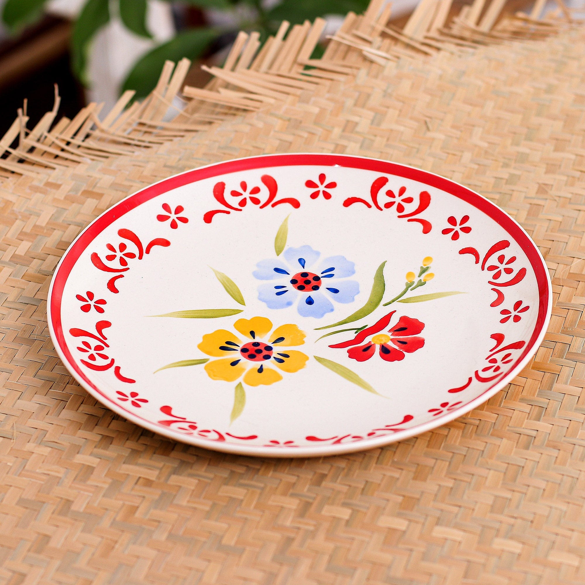 Handcrafted Ceramic Luncheon Plate - Primrose Path in Red – GlobeIn